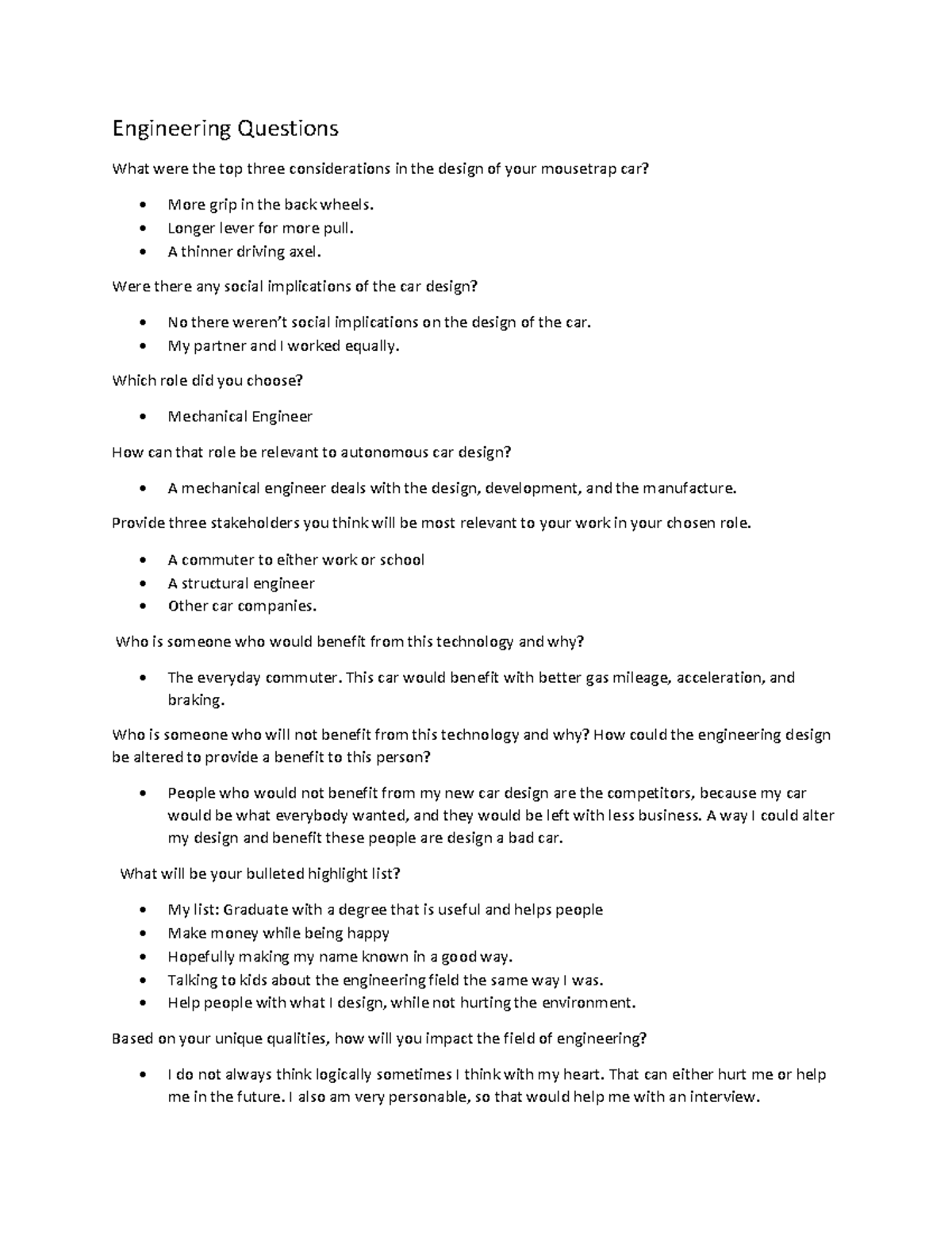 Engineering Questions - Engineering Questions What were the top three ...