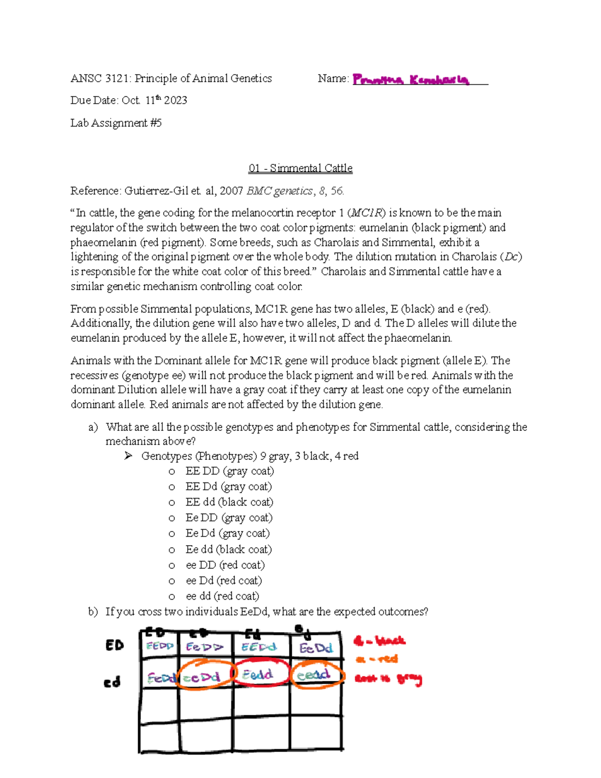 05PBL - 2023 - PS5 - ANSC 3121: Principle of Animal Genetics Name