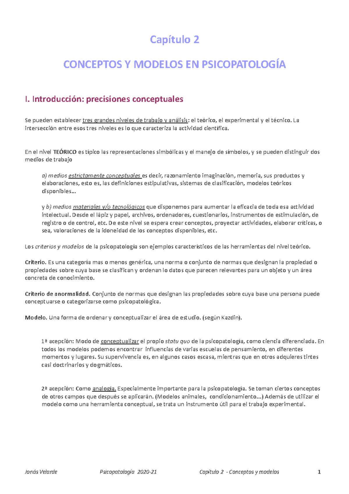 T1 1.2 Conceptos y Modelos en Psicopatología (2020-21) - Capítulo 2 CONCEPTOS Y MODELOS EN - Studocu