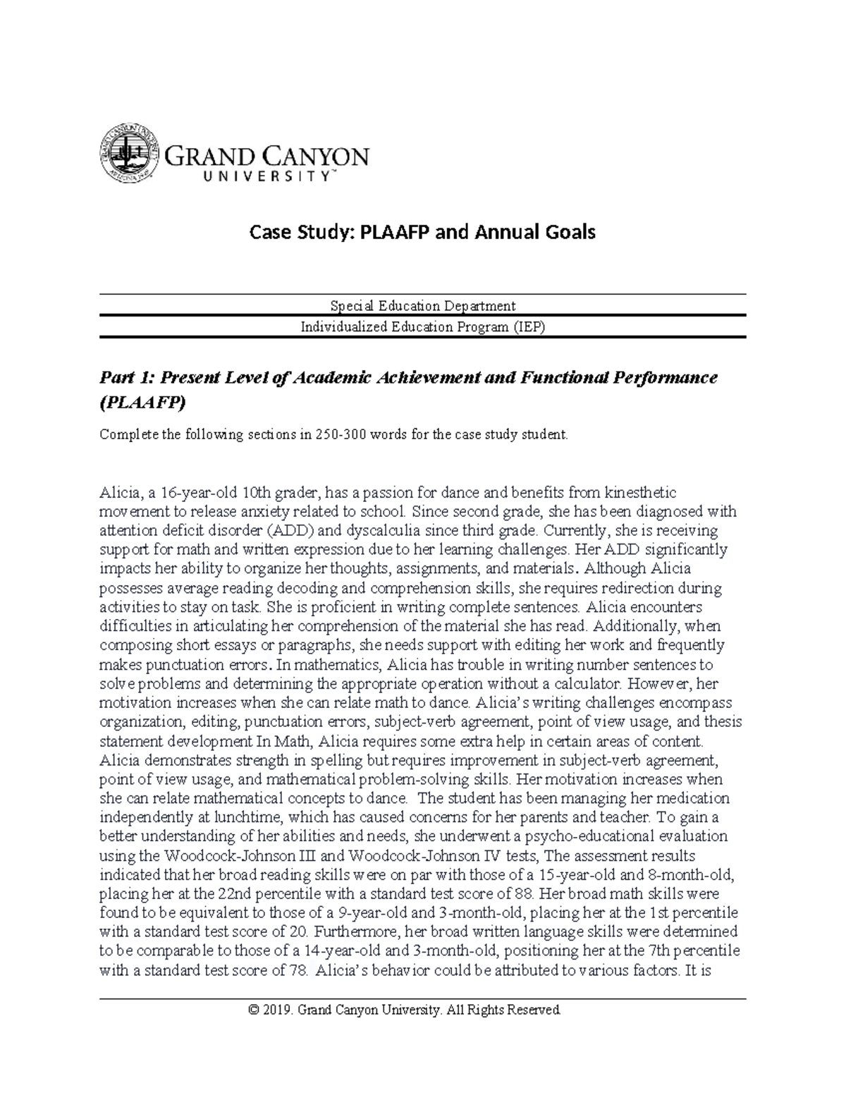 Case Study- Plaafp and Annual Goals - Case Study: PLAAFP and Annual ...