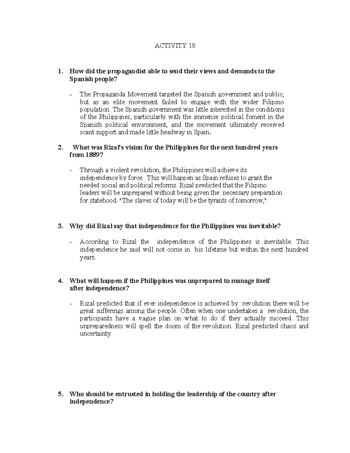 PH18 - Rizal-Chapter-18 - ACTIVITY 18 1. How did the propagandist able ...