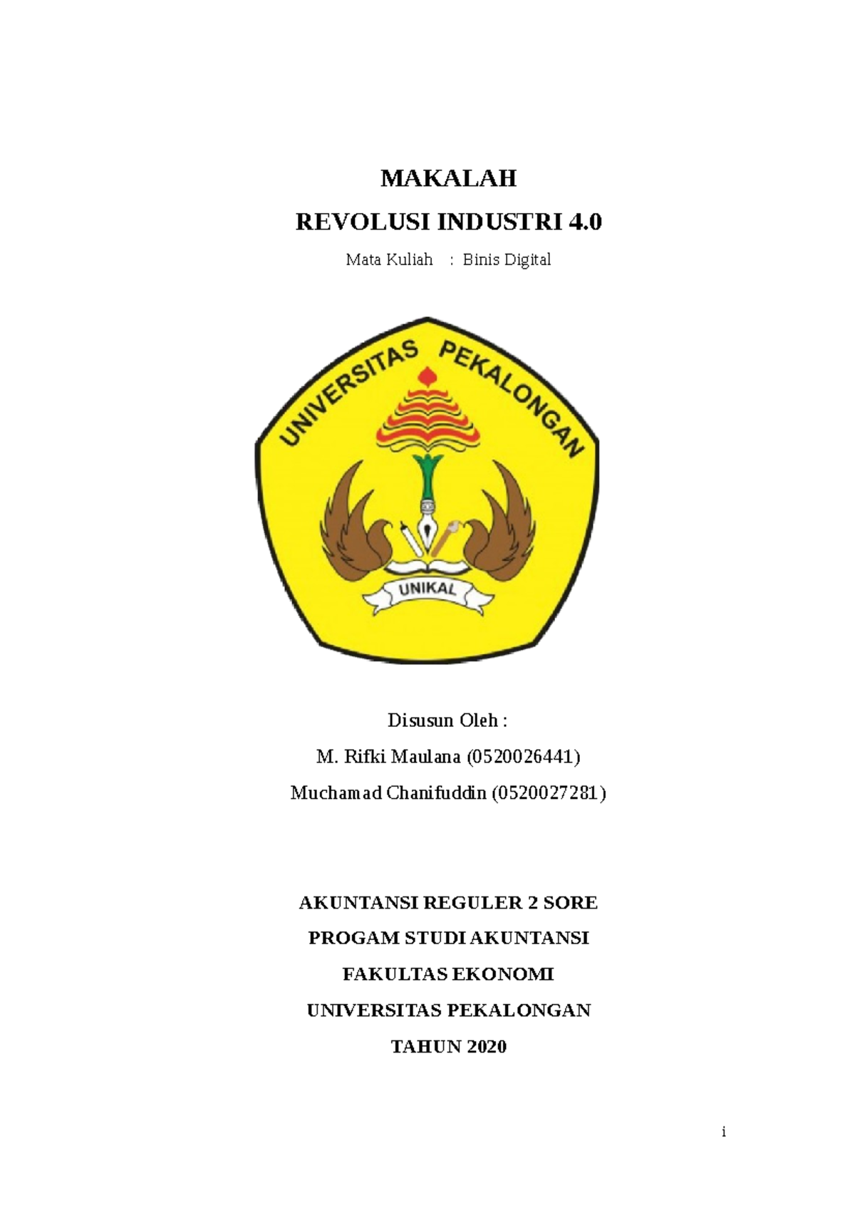 Makalah Revolusi Industri 4 - i MAKALAH REVOLUSI INDUSTRI 4. Mata ...