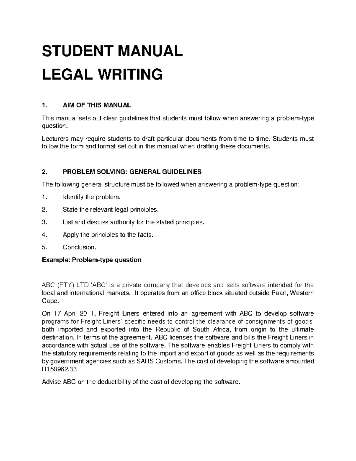 Student Manual Legal writing - STUDENT MANUAL LEGAL WRITING 1. AIM OF ...