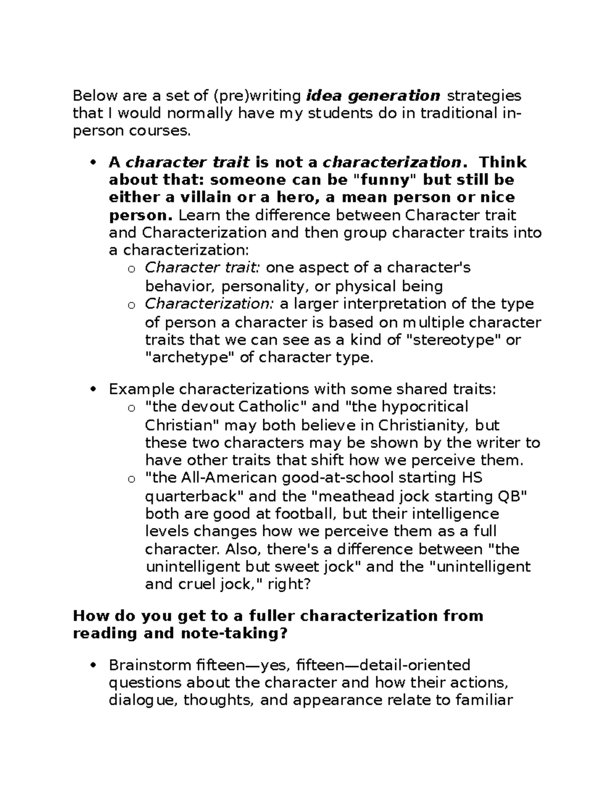 Developing Characterization Claims for Fiction Essay - ENG 1020 - Below ...