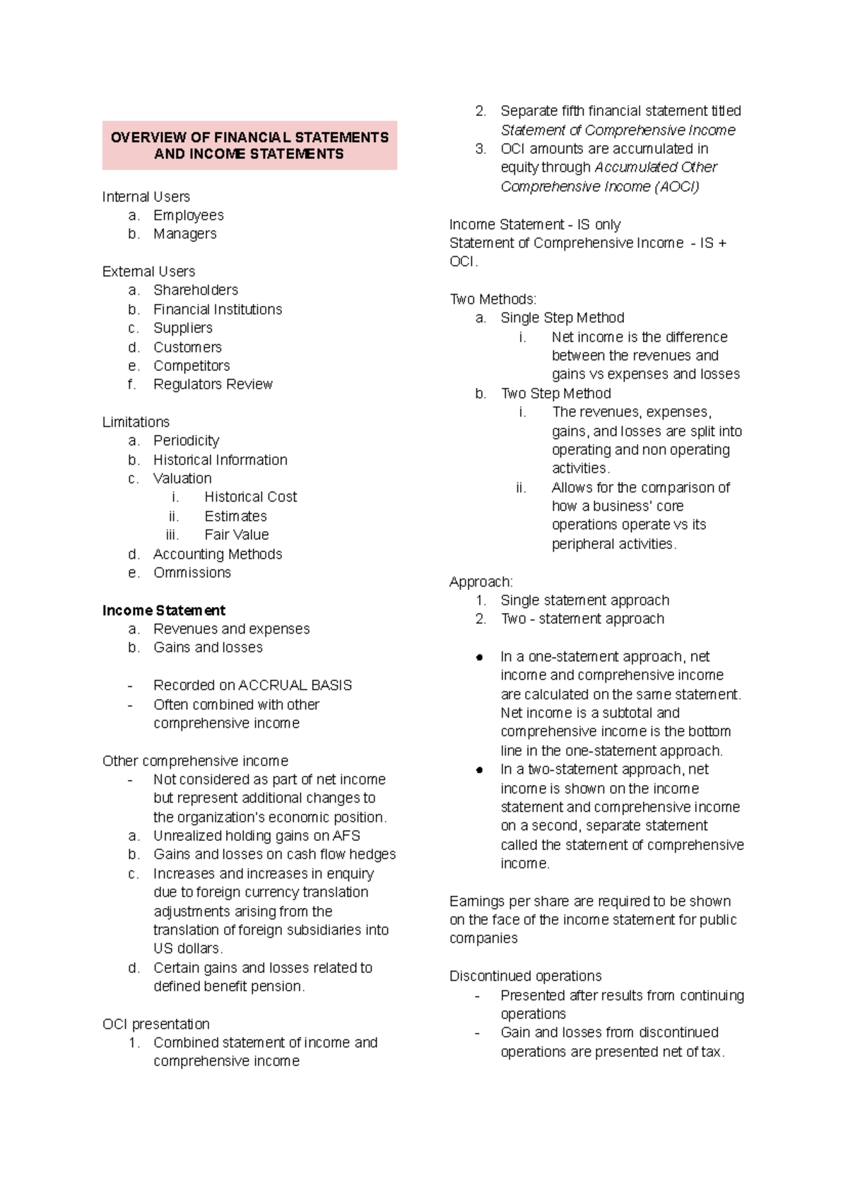OVERVIEW OF FINANCIAL STATEMENTS AND INCOME STATEMENTS - OVERVIEW OF ...