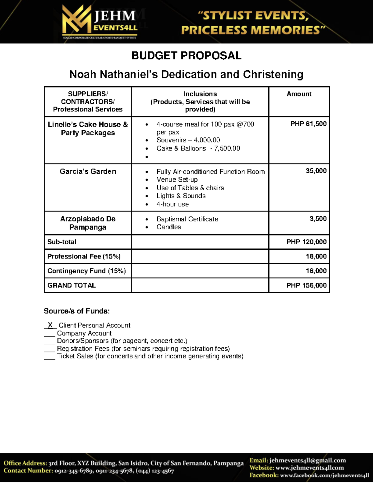 Sample Budget- Proposal - BUDGET PROPOSAL Noah Nathaniel’s Dedication ...
