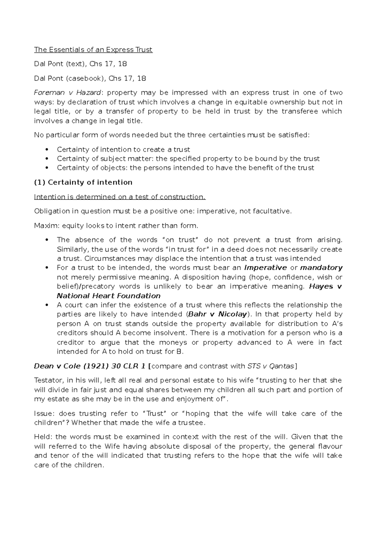 The Essentials of an Express Trust - No particular form of words needed ...