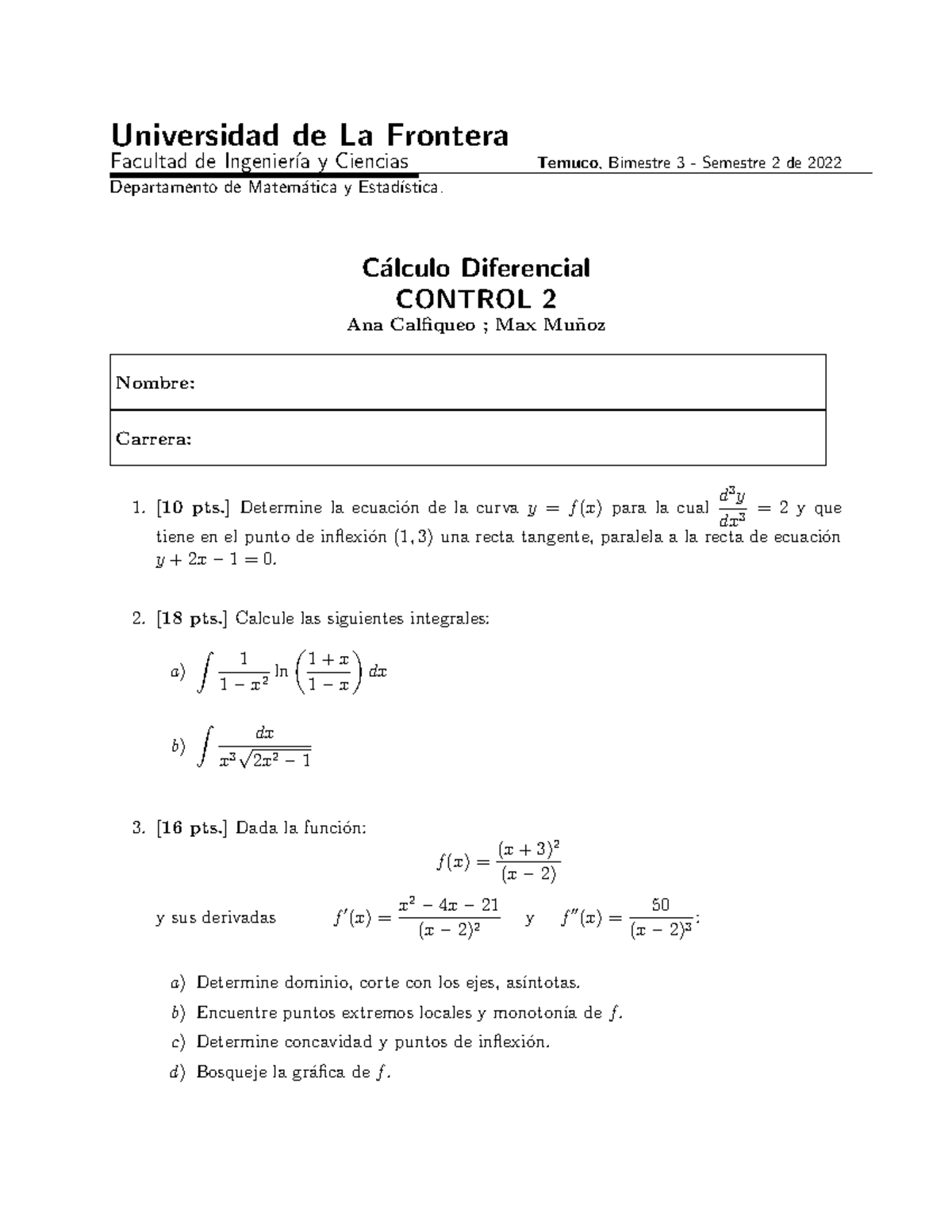 Control 2 B3 - ... - Universidad de La Frontera Facultad de Ingenier ...