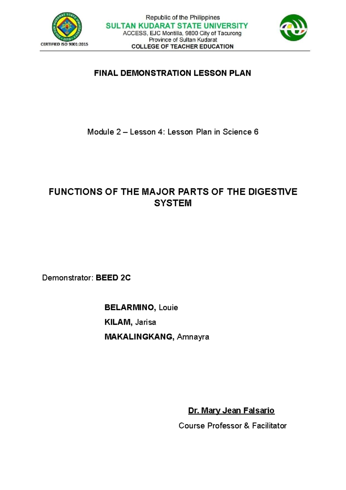 Final-Demo-LP - Lessons - FINAL DEMONSTRATION LESSON PLAN Module 2 ...