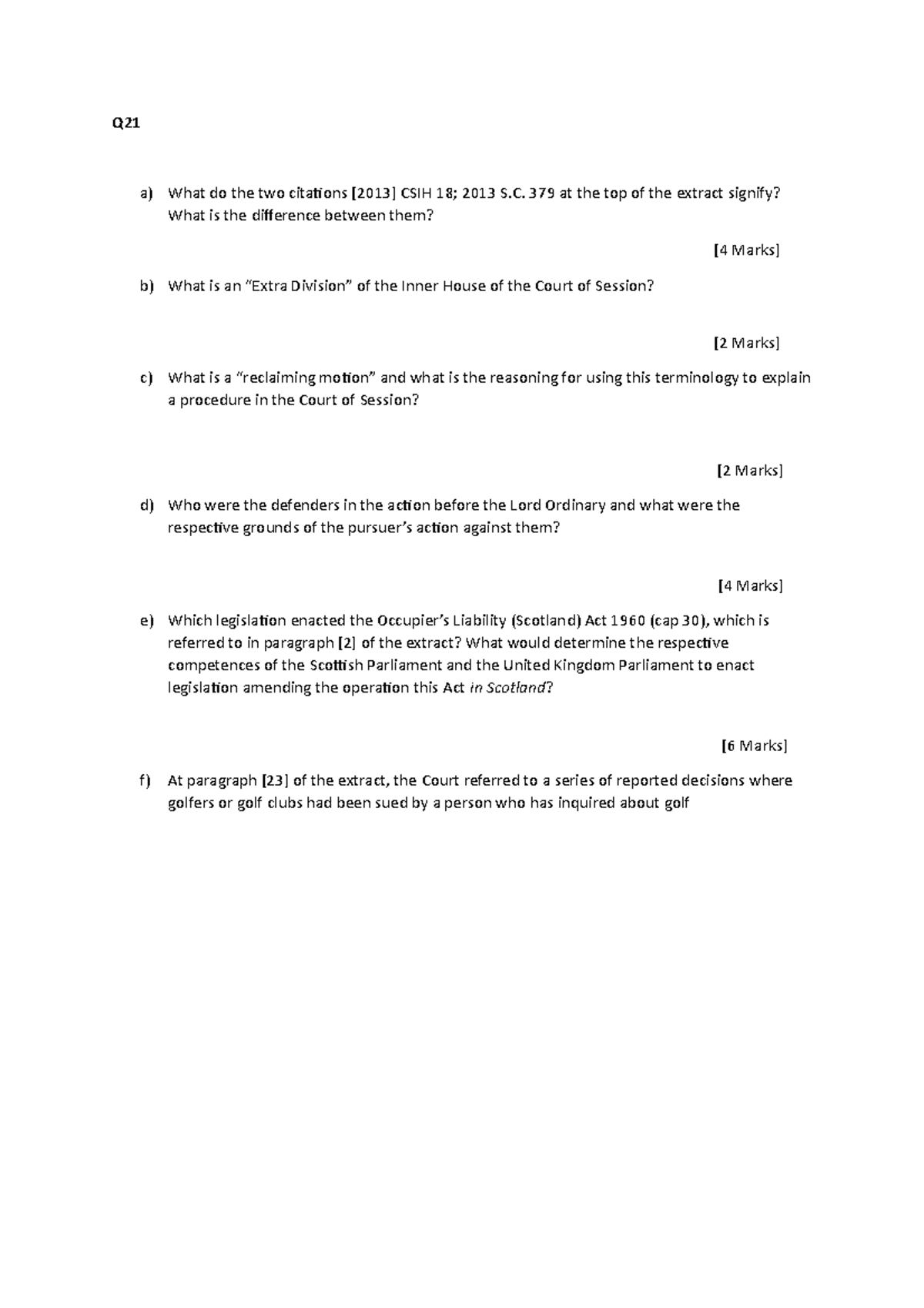 2018 SLS Exam Questions - Q a) What do the two citations [2013] CSIH 18 ...