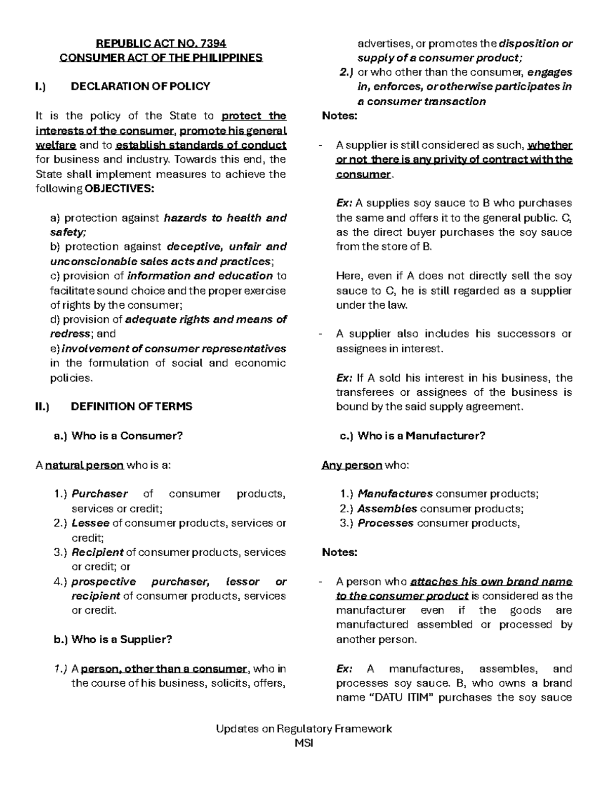 Consumer- Protection Reviewer 29OCT24 - Updates on Regulatory Framework ...