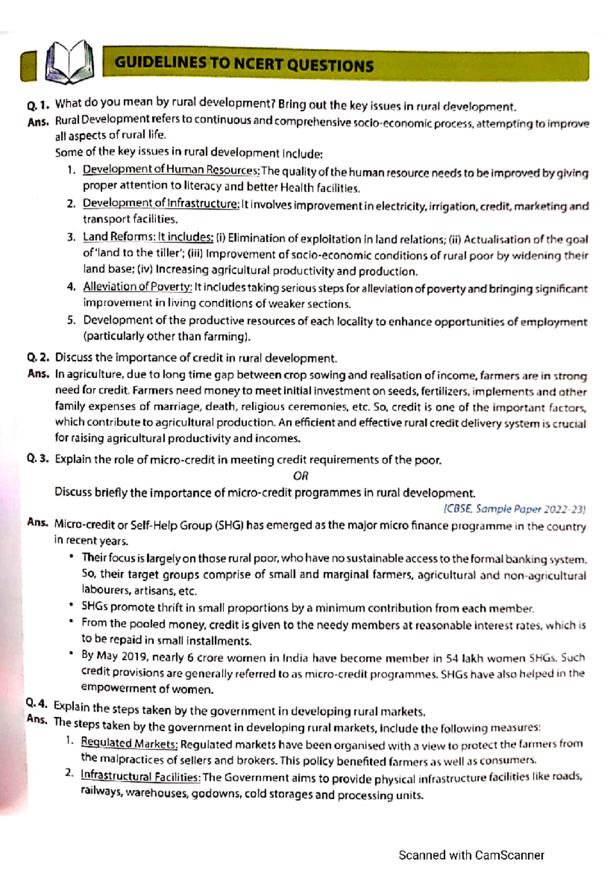 Ncert Rural development Answer - Economics class 12 - Studocu