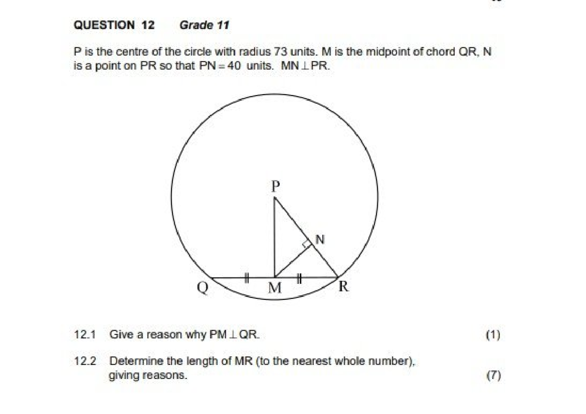 Geometry - Practice questions and notes - QUESTION 12 Grade 11 P is the ...