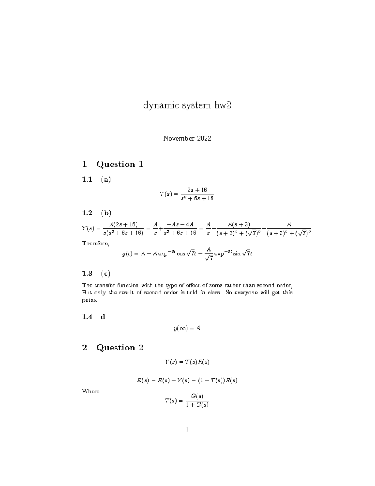 Dynamic system hw2-2 - dynamic system hw November 2022 1 Question 1 1 ...
