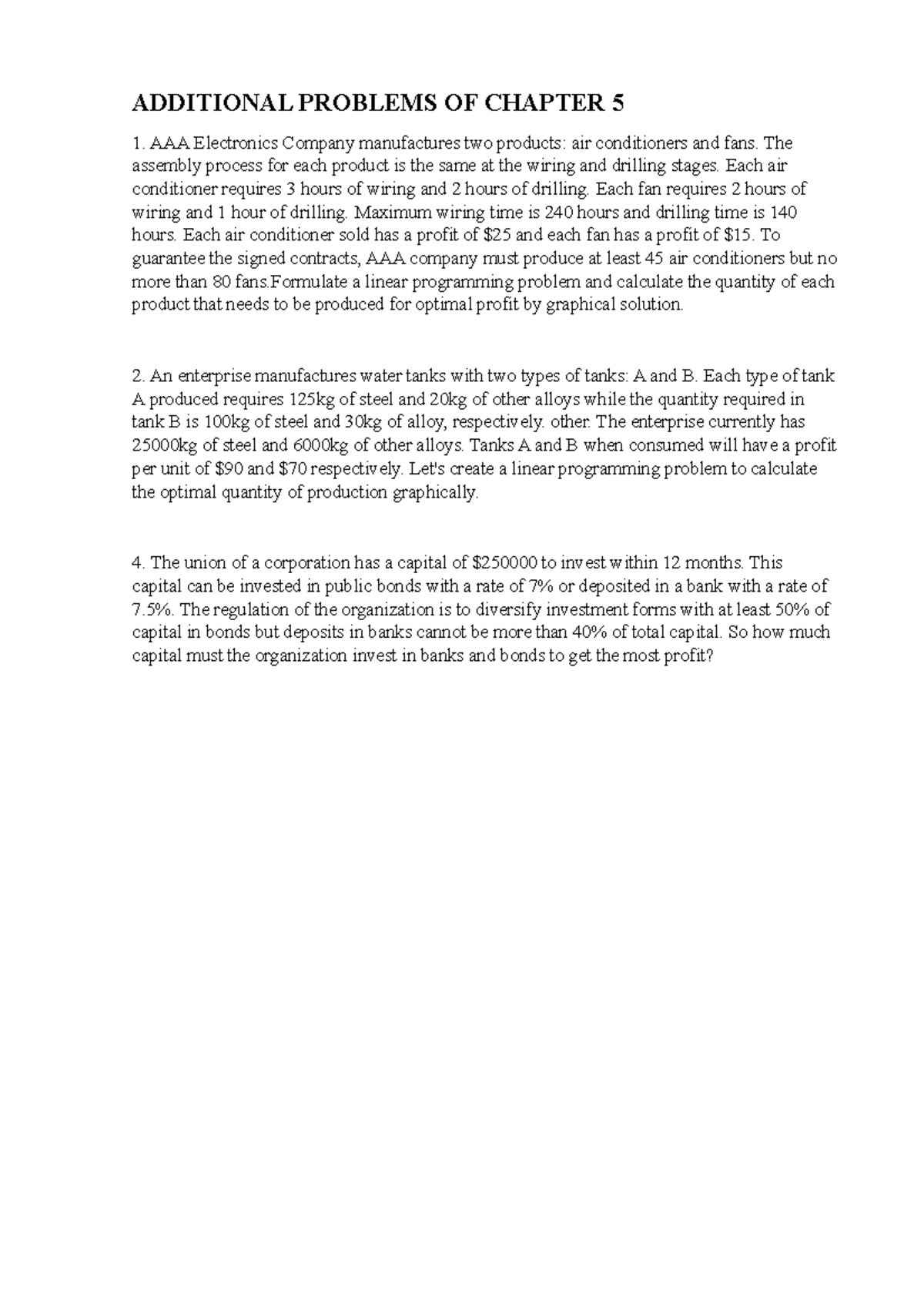 Additional Problems OF Chapter 5 - ADDITIONAL PROBLEMS OF CHAPTER 5 AAA Electronics Company ...