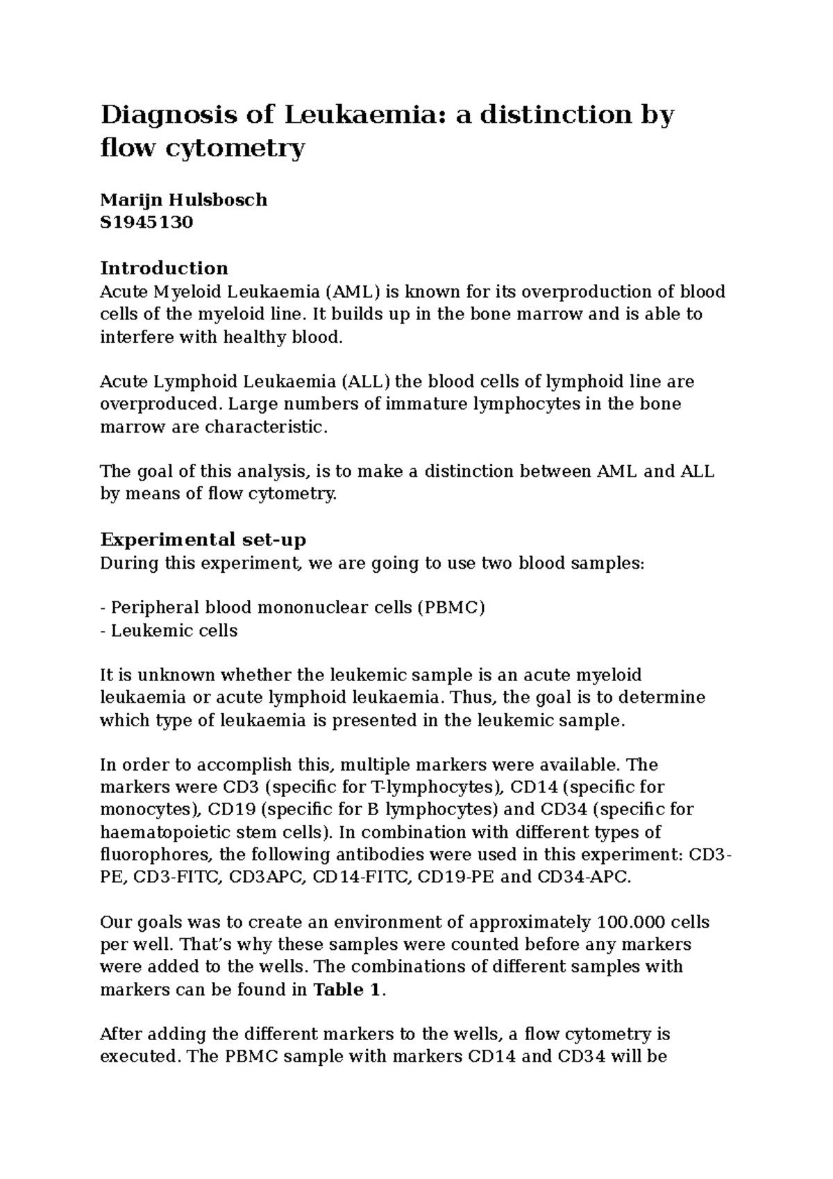 Report on Research Lab - Verplichte opgave verslag over Leukemie ...