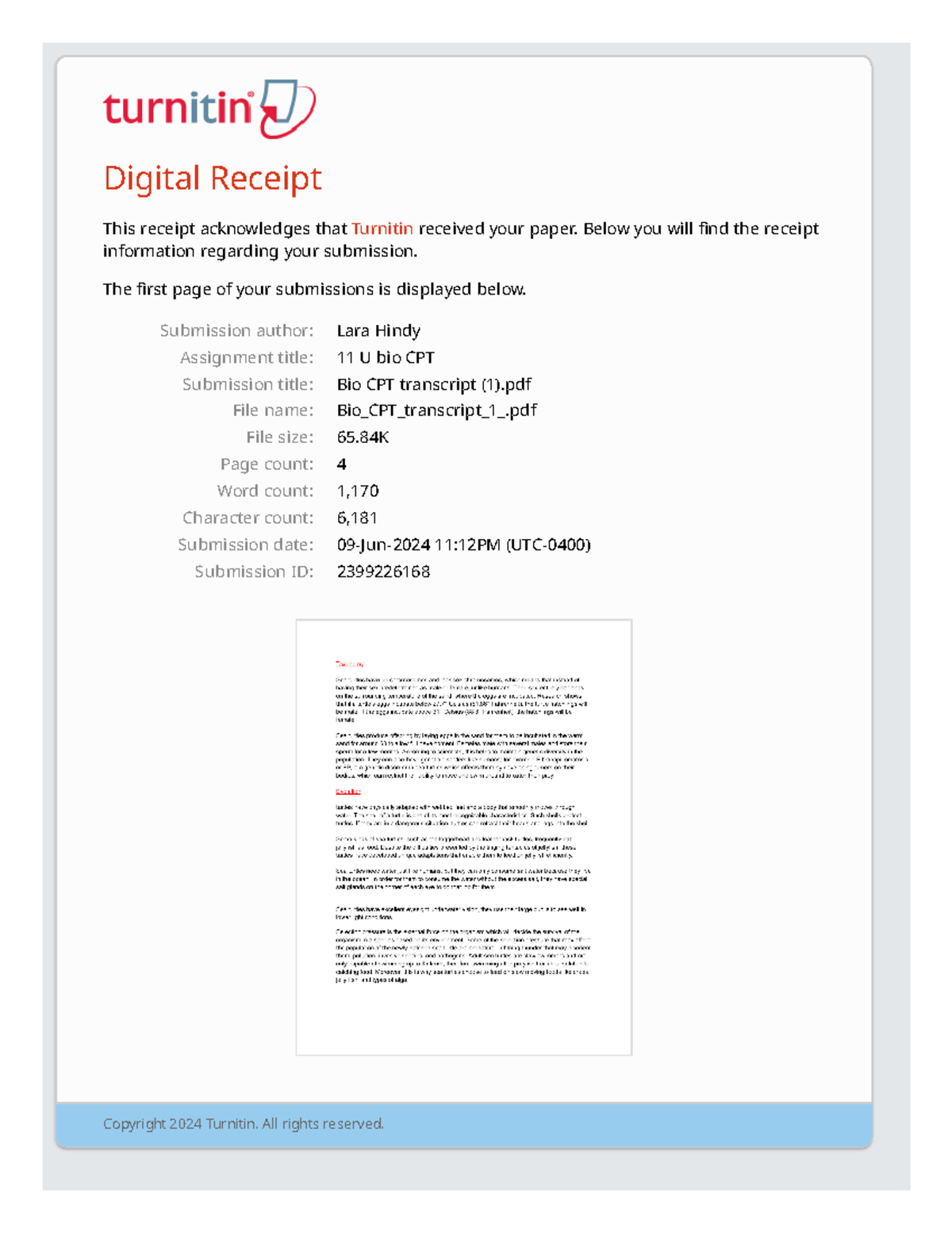 Receipt Bio CPT transcript - Submission author: Assignment title ...