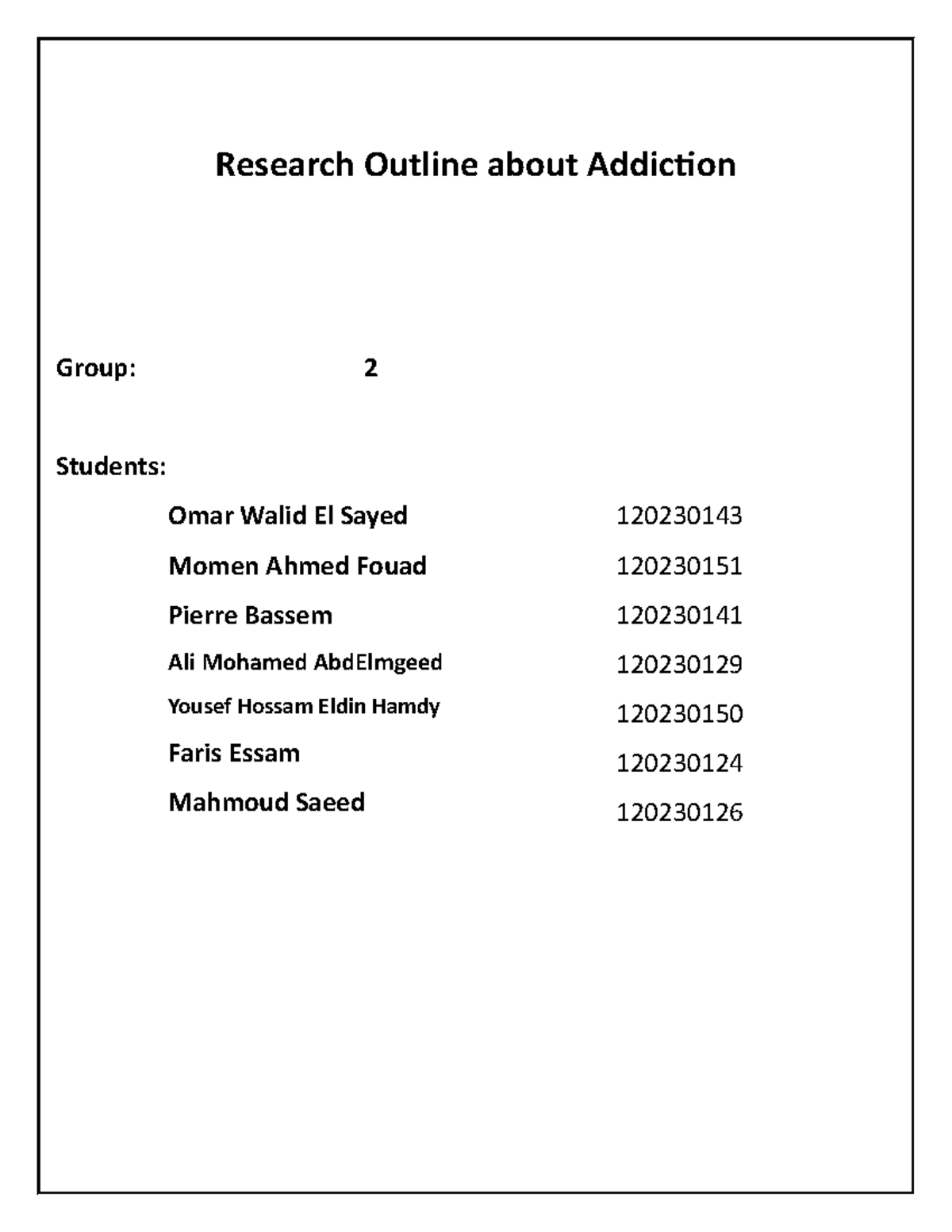 120230151.Moamen Fouad - Research Outline about Addiction Group: 2 ...