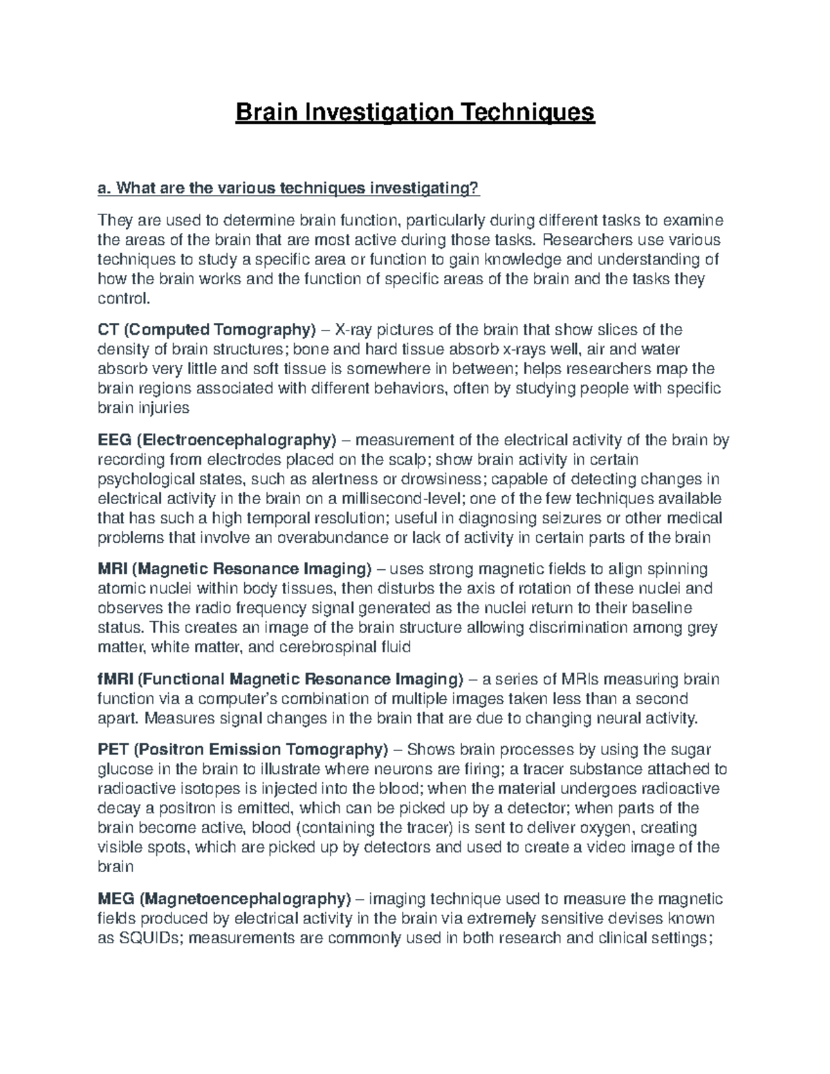 Brain Investigation Techniques - What are the various techniques ...