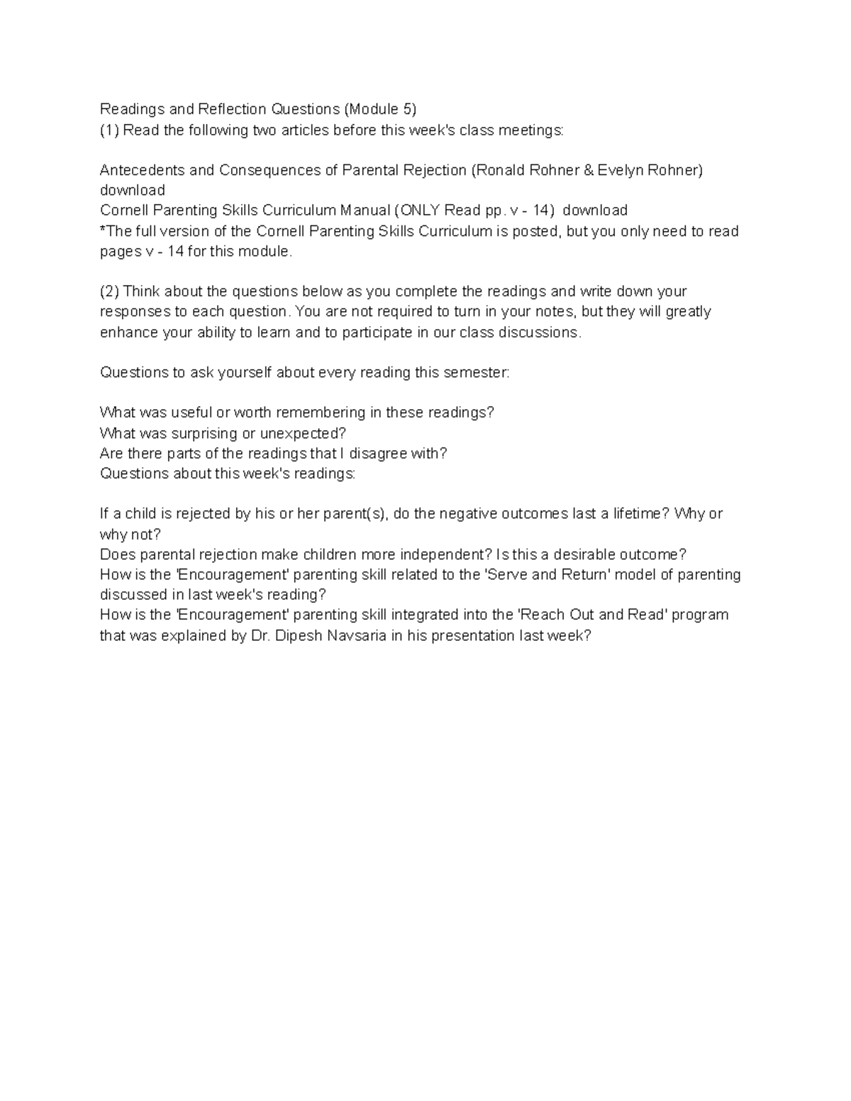 Readings and Reflection Questions (Module 5) - v - 14) download *The ...