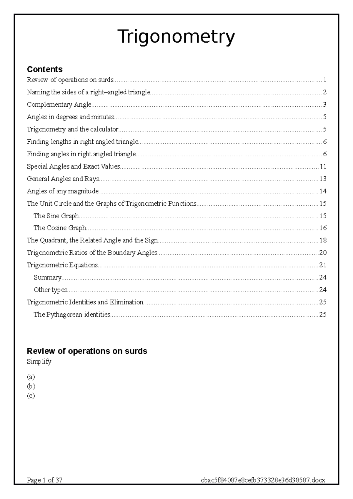 Trig booklet 2 - trigonometry practice materials - Trigonometry ...