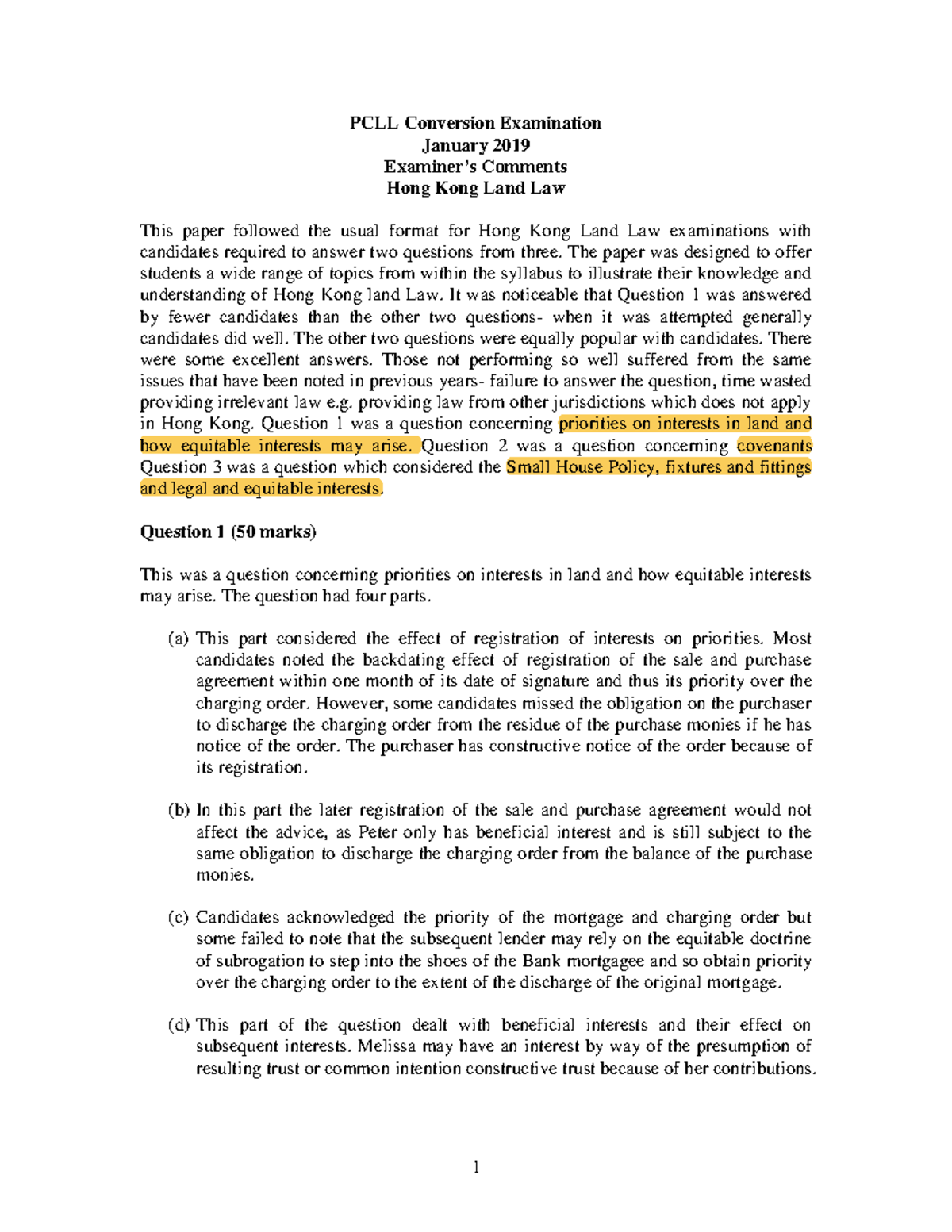 Exam 2020, questions - 1 PCLL Conversion Examination January 2019 ...