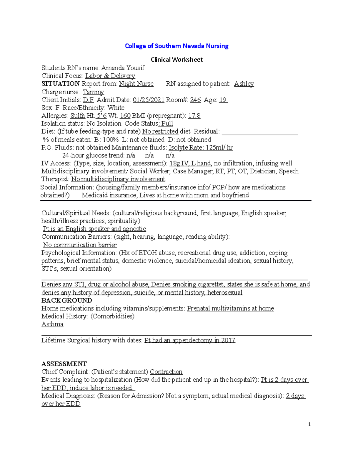 L&D - OB nursing - College of Southern Nevada Nursing Clinical ...