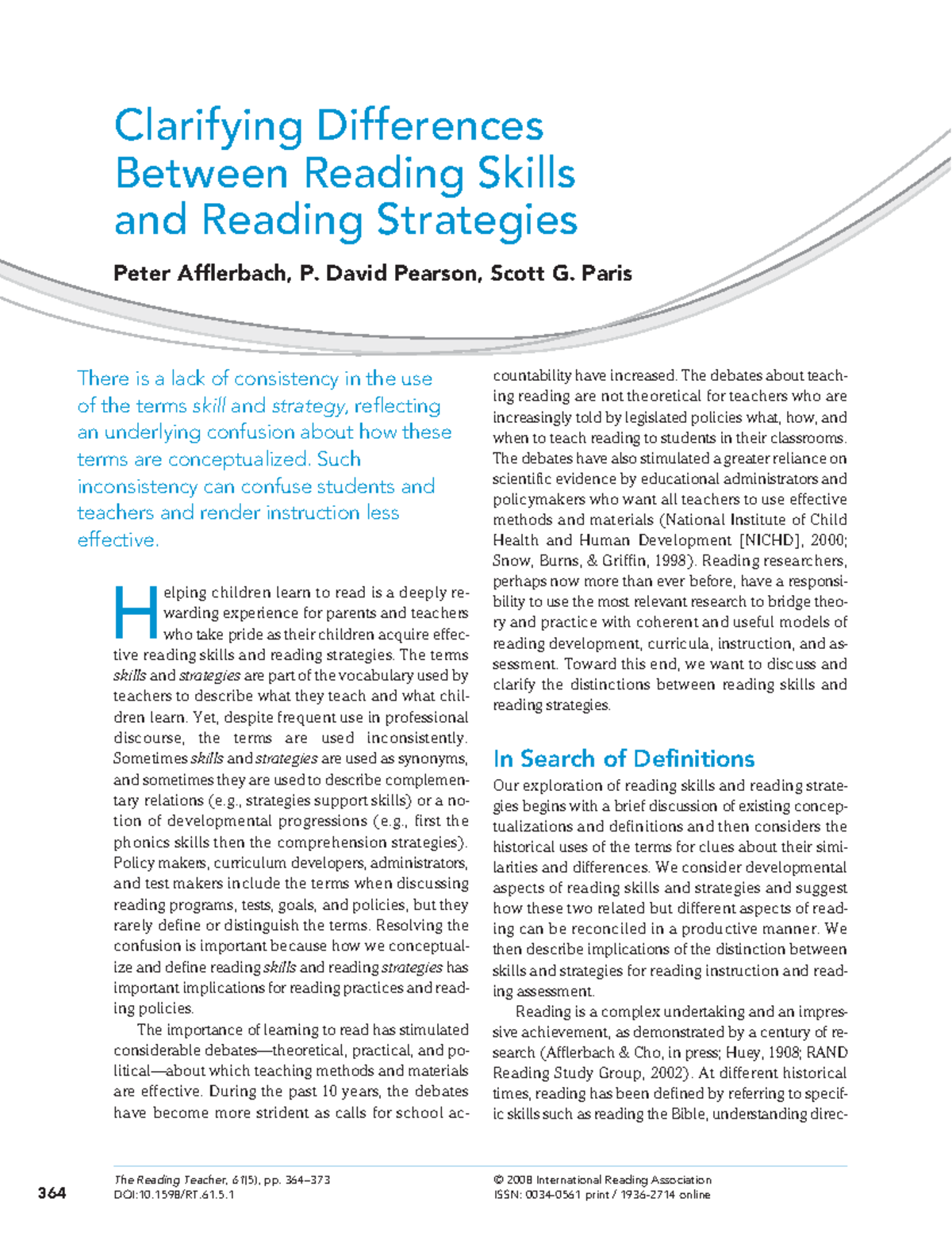 2125913327 - .... - The Reading Teacher, 61 (5), pp. 364–373 © 2008 ...