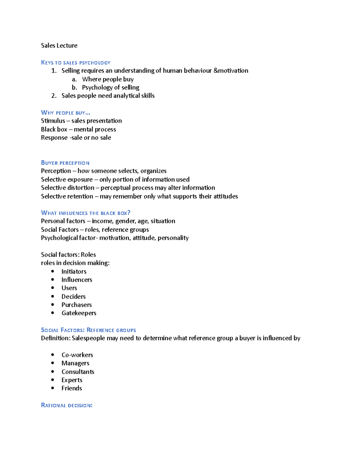 Sales Lecture Week 12 - Instructor Chris Redstone - Sales Lecture KEYS ...