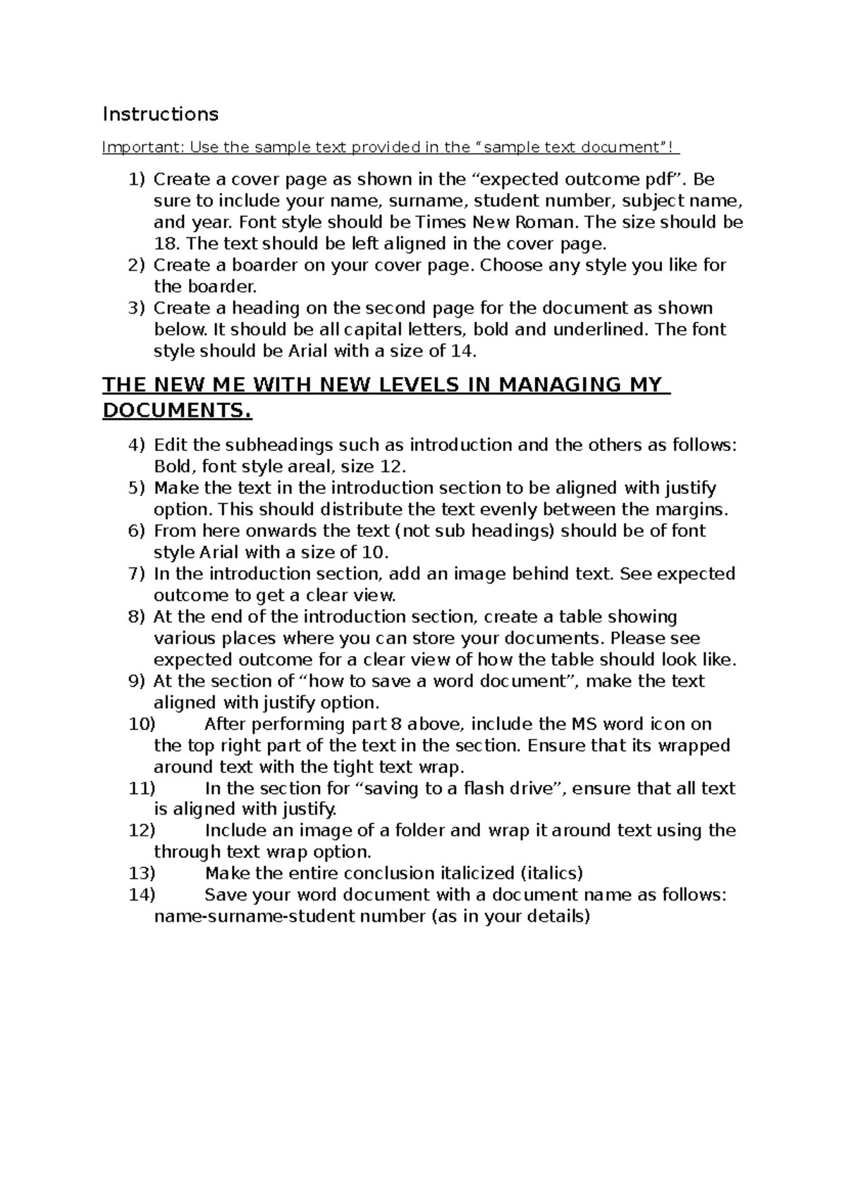 Instructions - Instructions Important: Use the sample text provided in ...