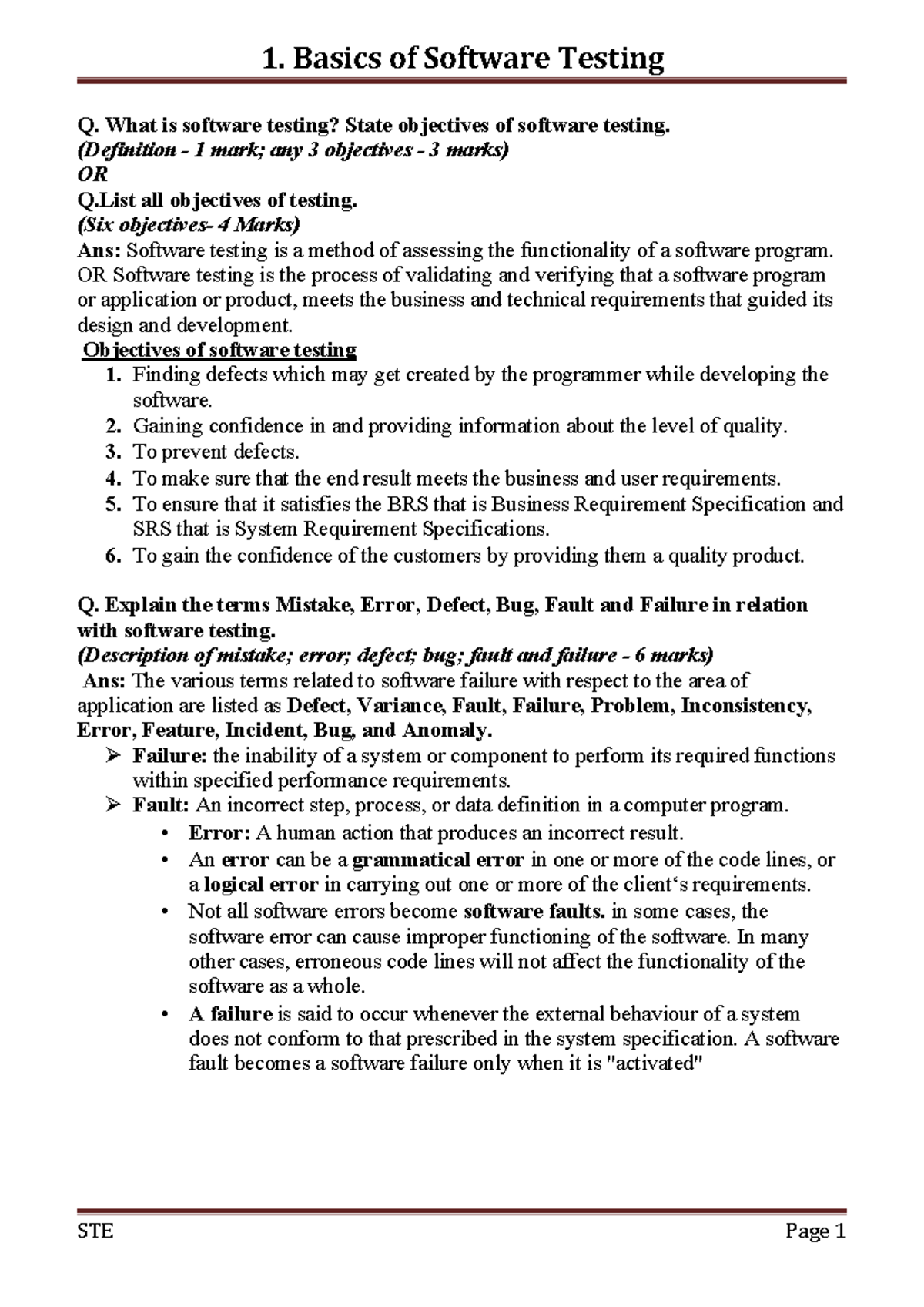Chapter 1-question-answers - Q. What is software testing? State ...