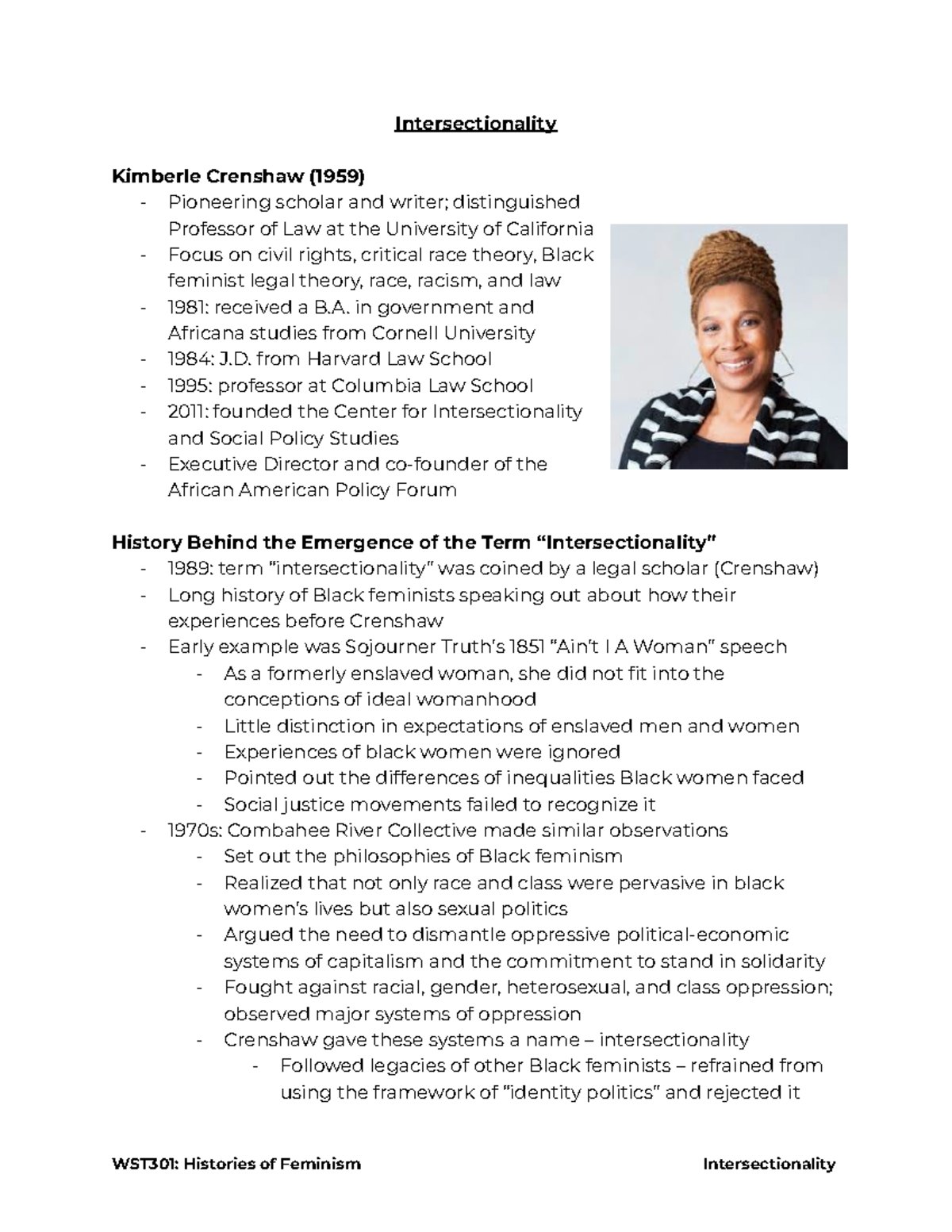 WST301 - Intersectionality - Intersectionality Kimberle Crenshaw (1959 ...