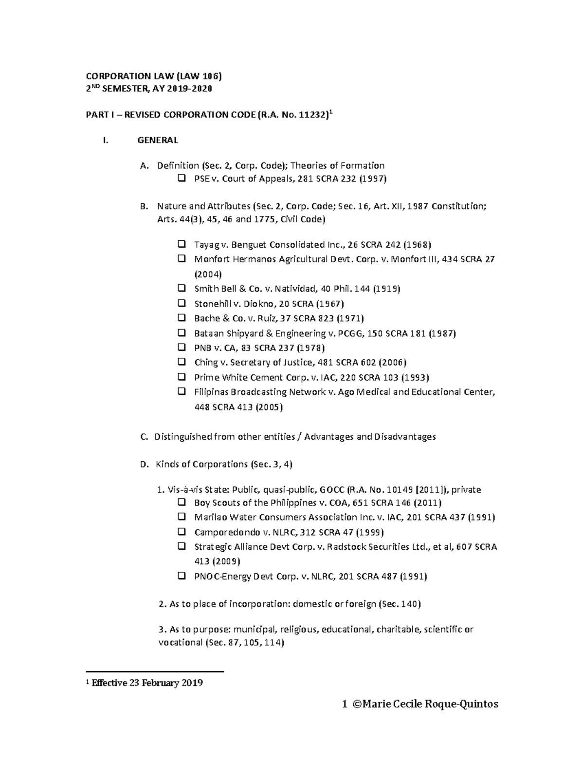 2020- Outline-Corporation Law-updated - Warning: TT: undefined function: 32 Warning: TT ...