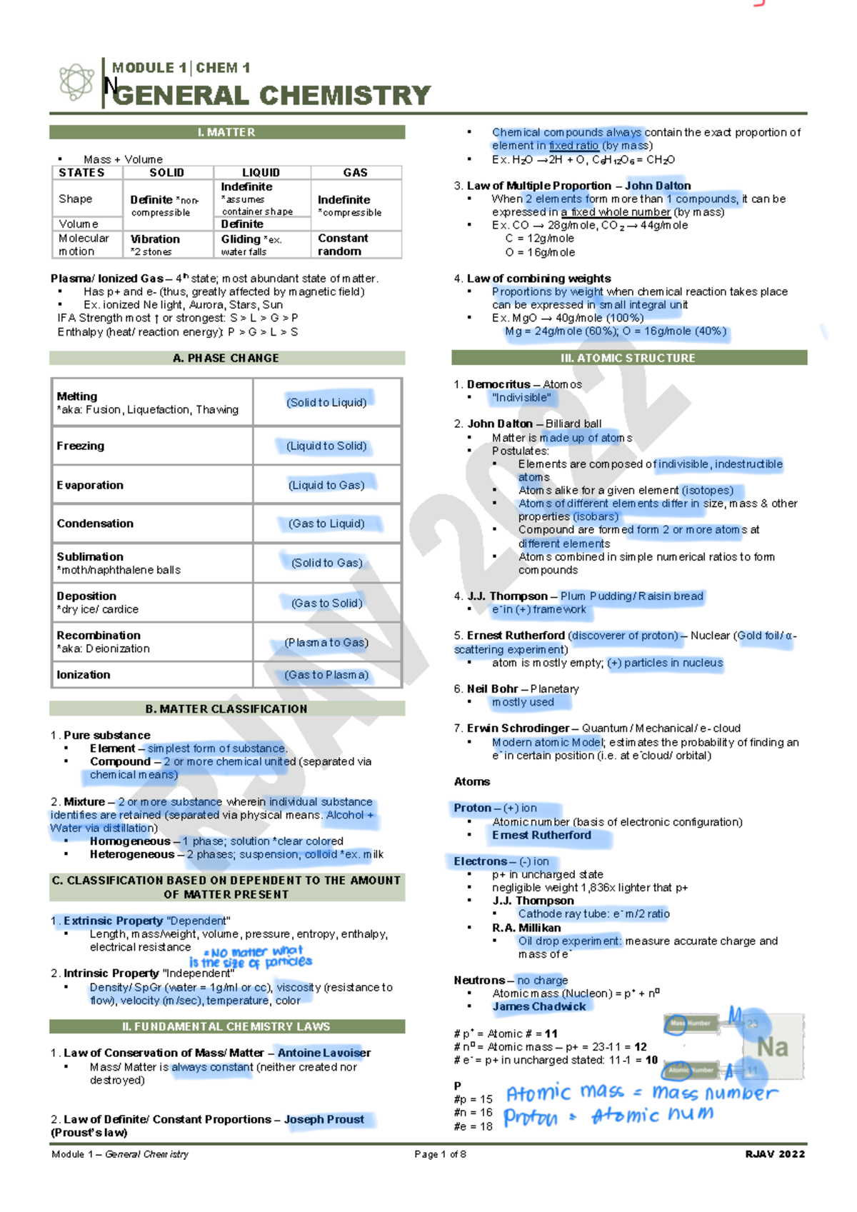 1- General Chemistry 2 - Module 1 ± General Chemistry Page 1 of 8 RJAV ...