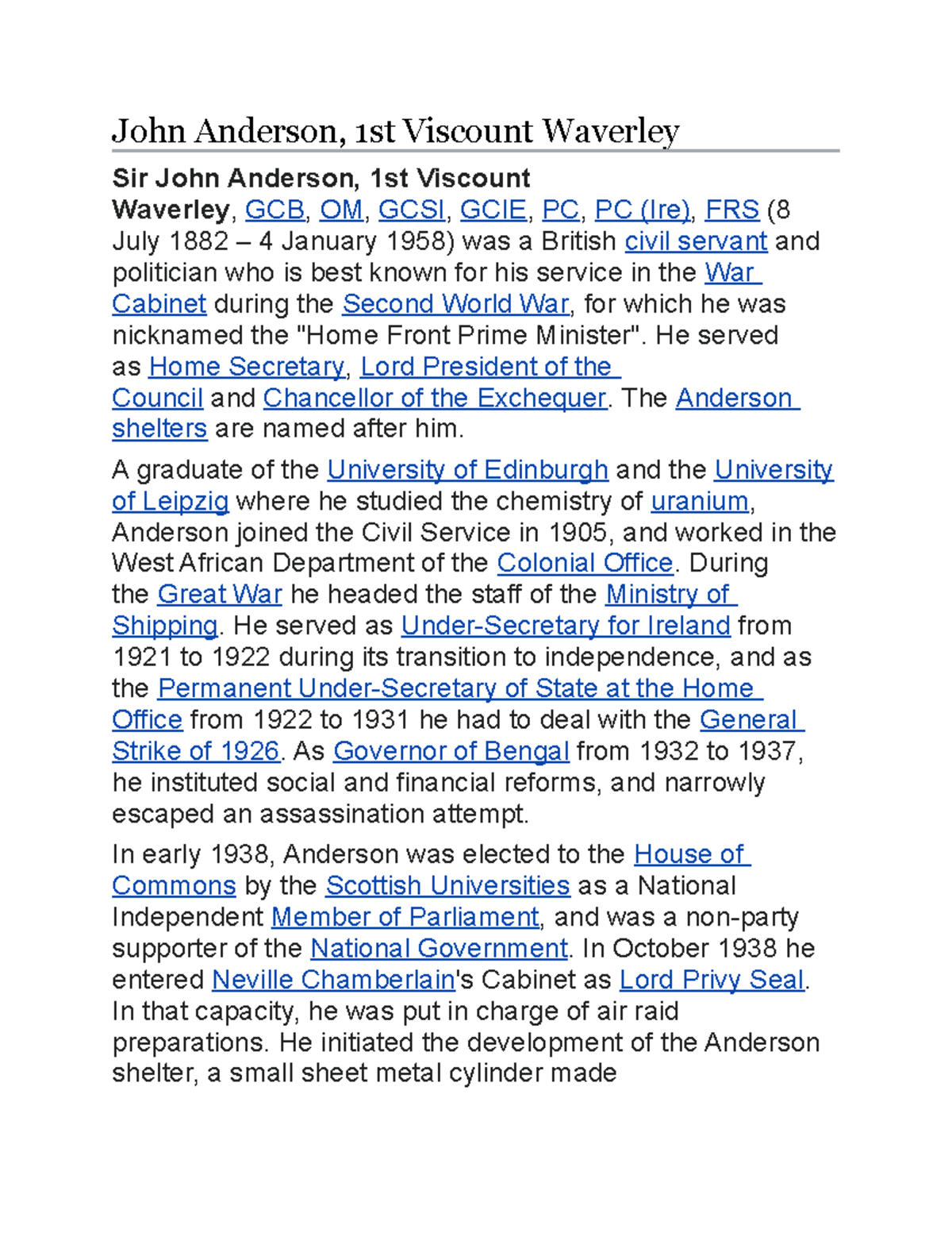 Docx5 - notes - John Anderson, 1st Viscount Waverley Sir John Anderson ...