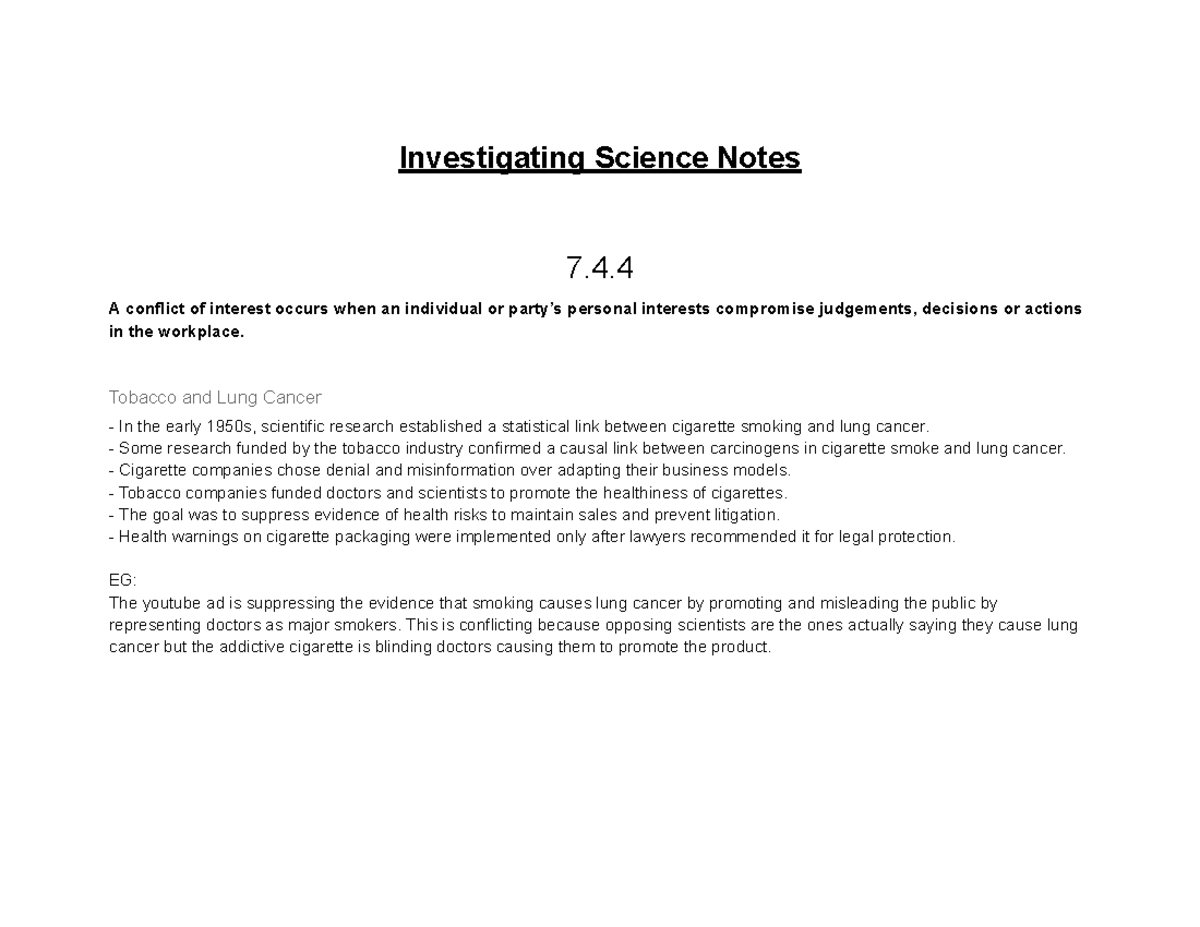HSC Notes Science - Investigating Science Notes 7. A conflict of ...
