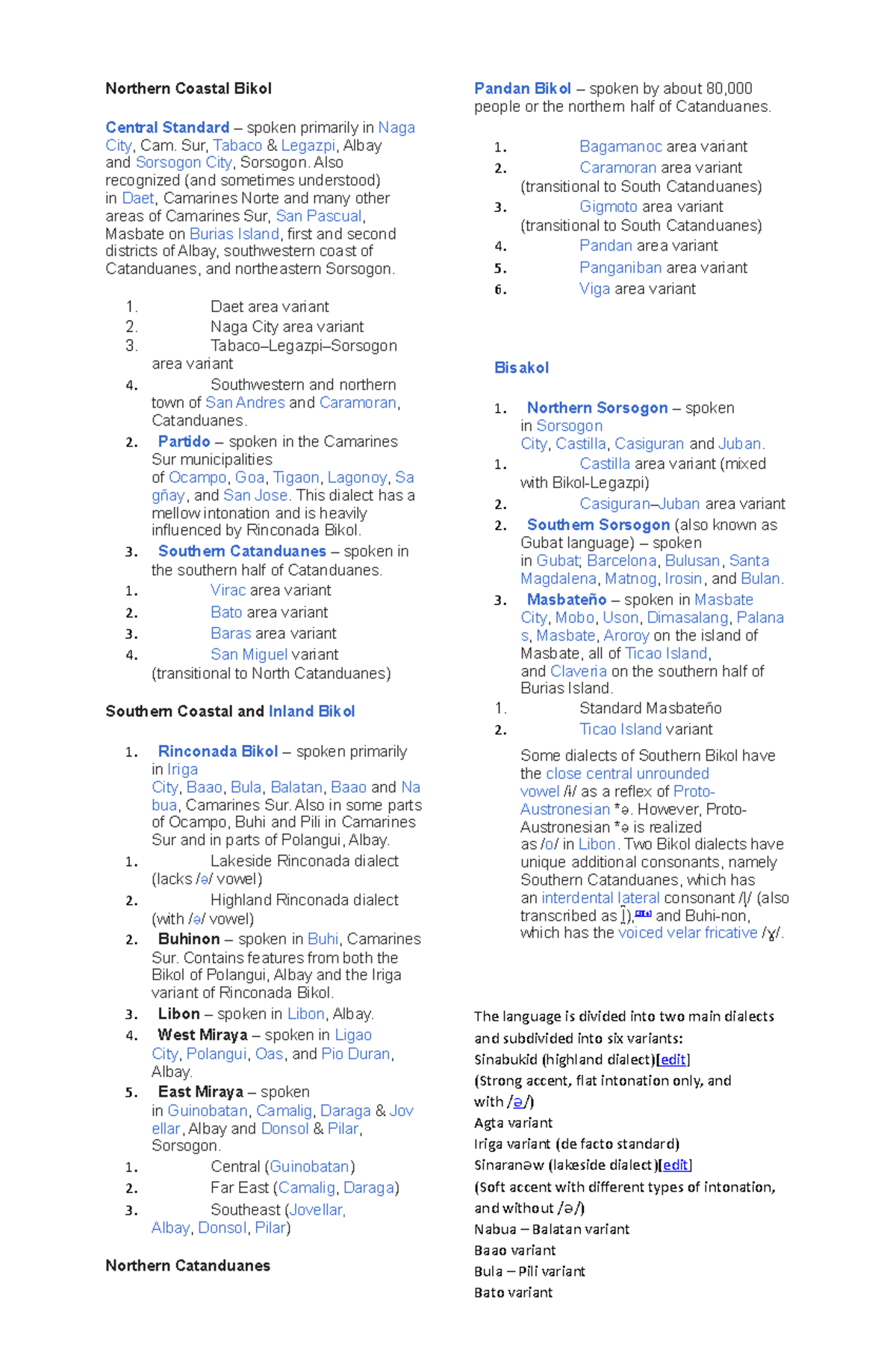 Bicol Dialect - Filipino Material - Northern Coastal Bikol Central ...