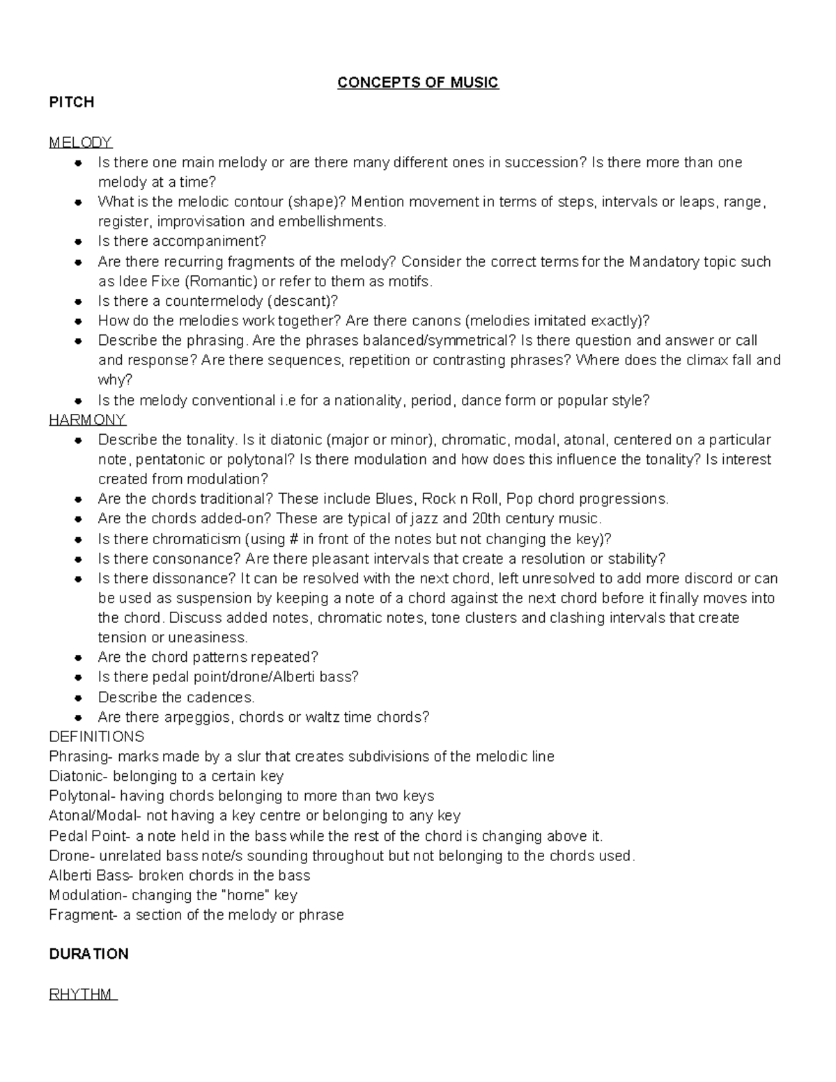 Concepts of Music (Music 2) - CONCEPTS OF MUSIC PITCH MELODY Is there ...