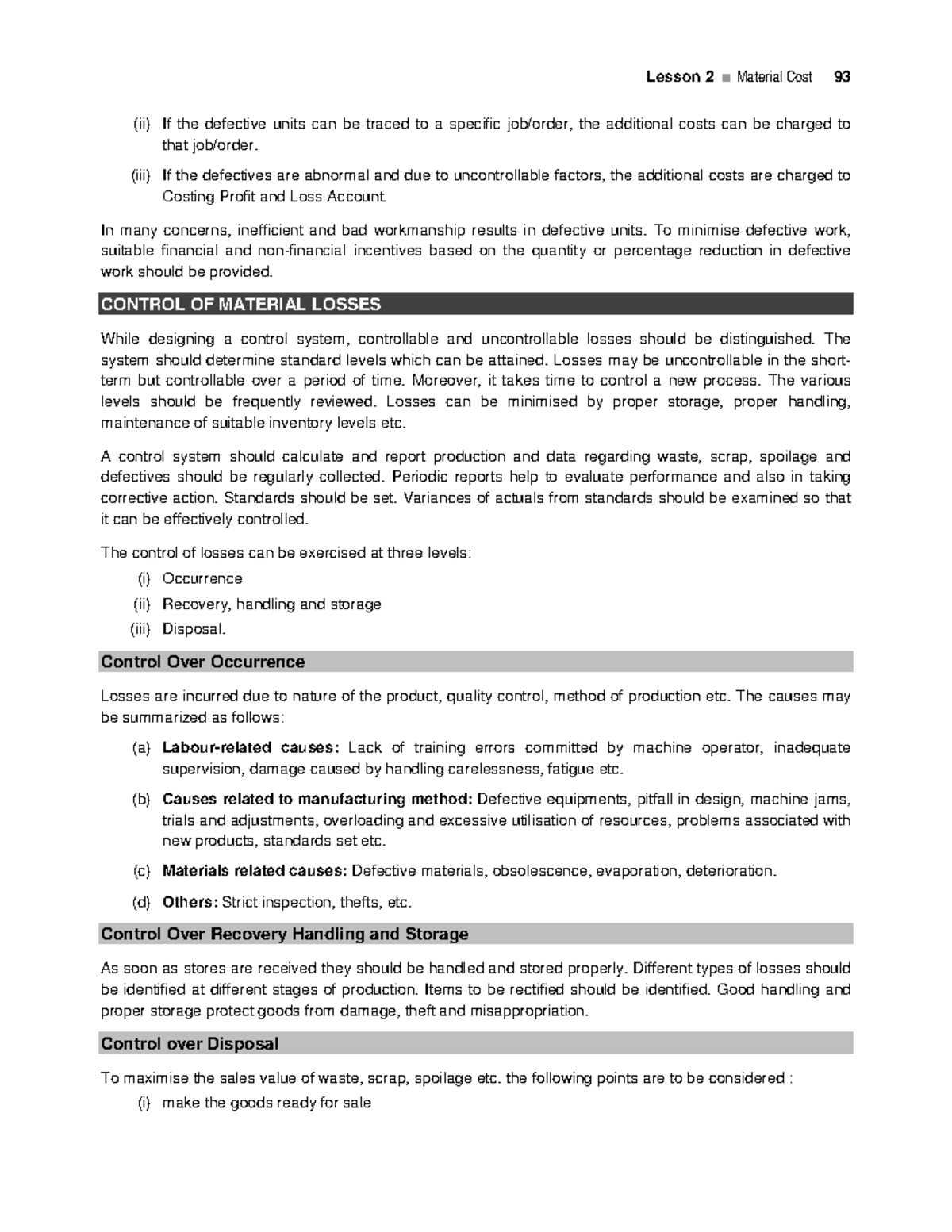 Cost Accounting- Control OF Material Losses - Lesson 2 Material Cost 93 ...