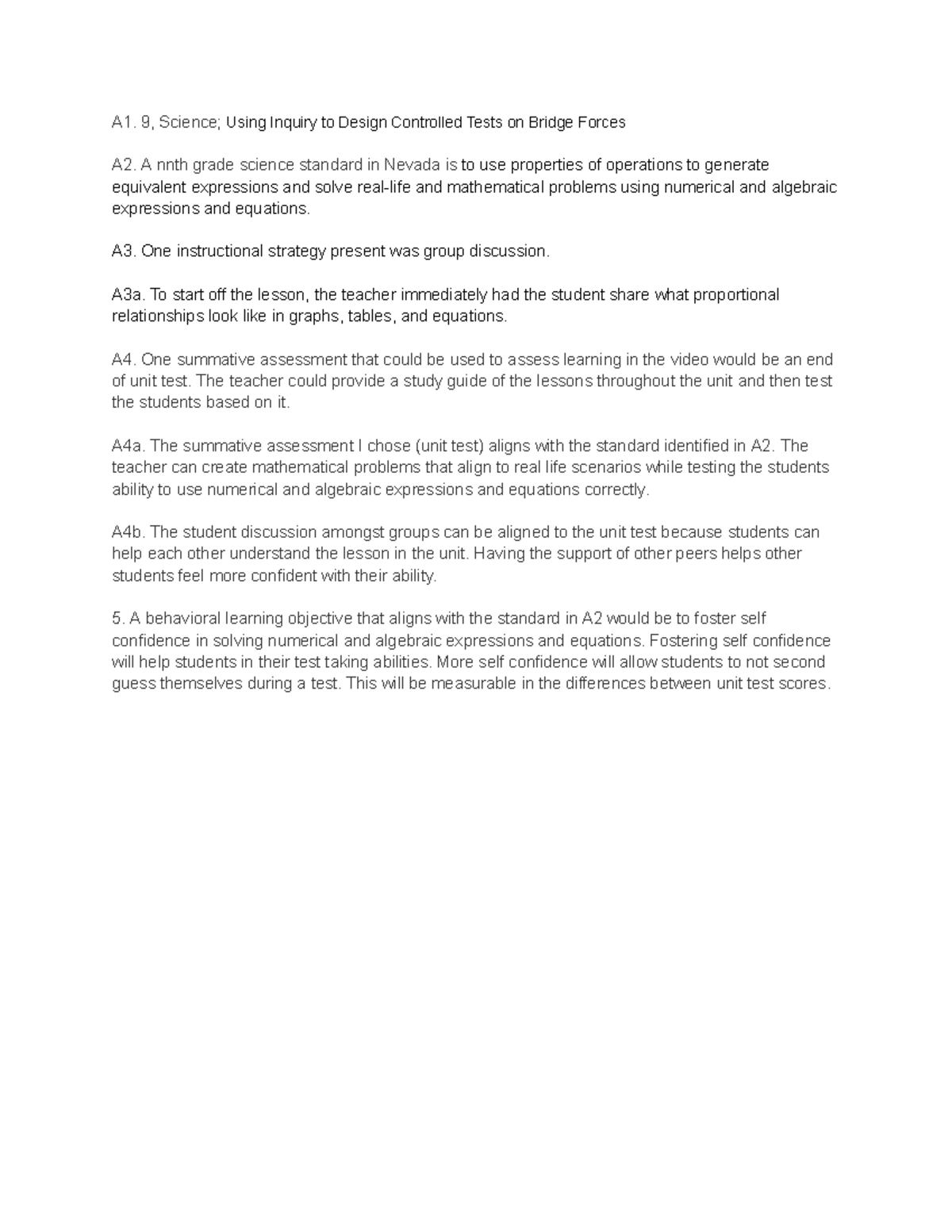 D171 Task 5 - Task 5 - A1. 9, Science; Using Inquiry to Design ...