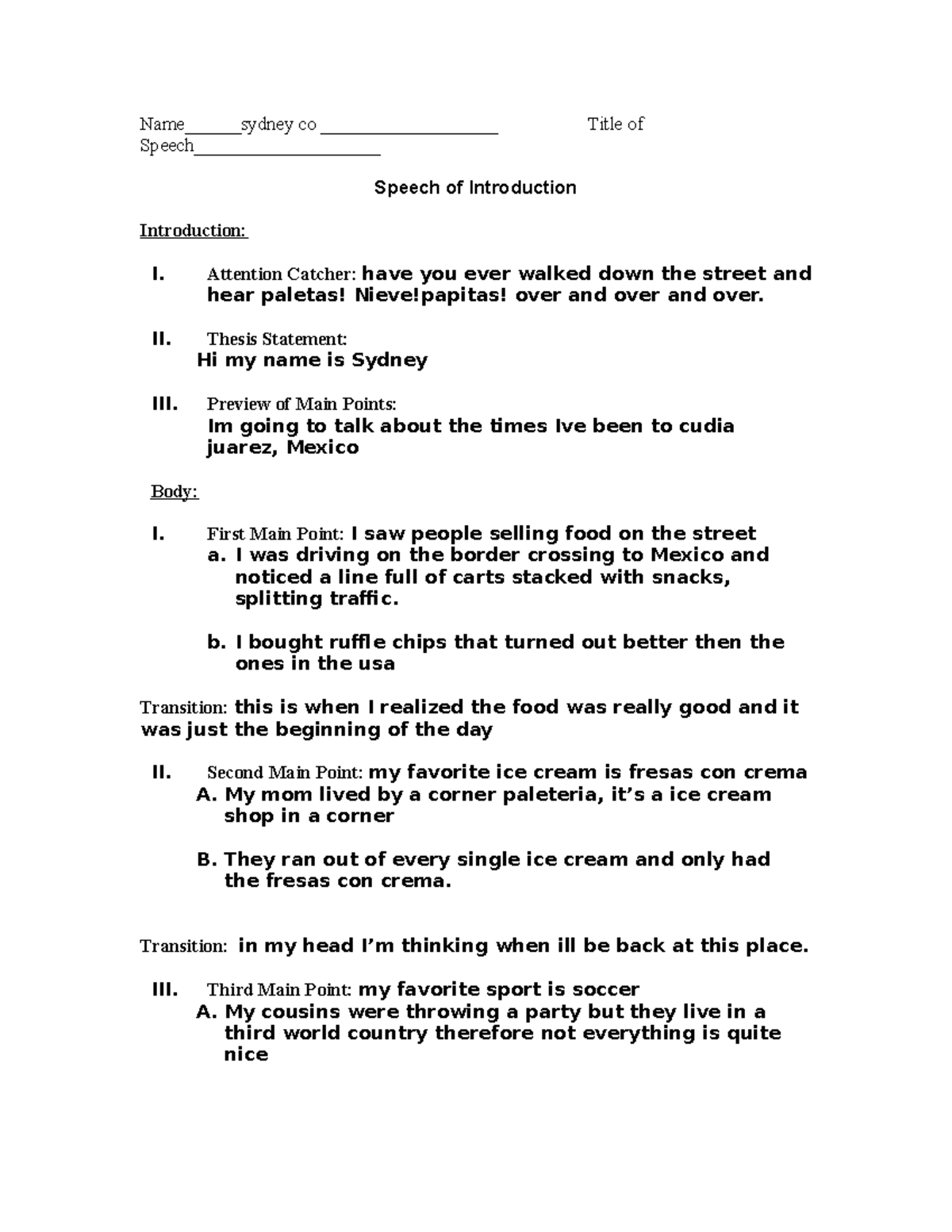 Sample Outline 1 - Name______sydney co ___________________ Title of ...