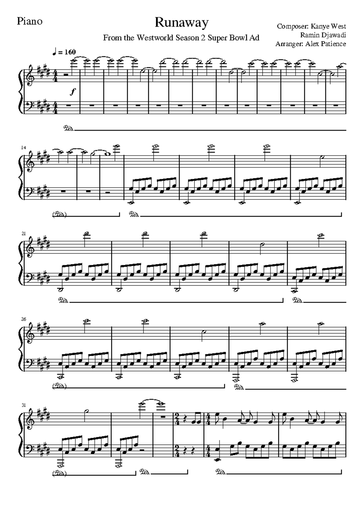 Runaway - Kanye West Ramin Djawadi Arr - Composer: Kanye West Ramin ...