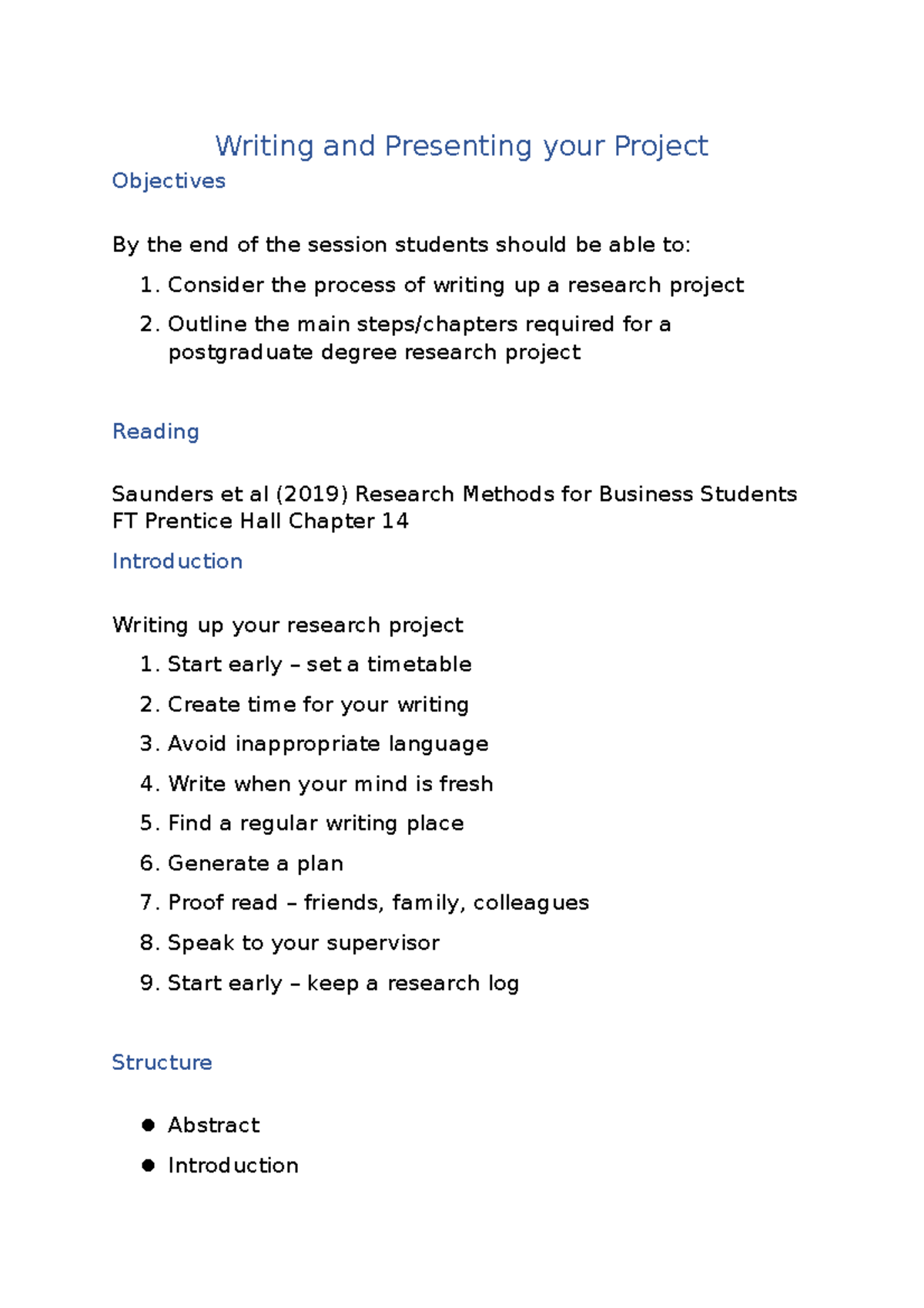 Reserach Methods Lecture 7 - Writing and Presenting your Project ...