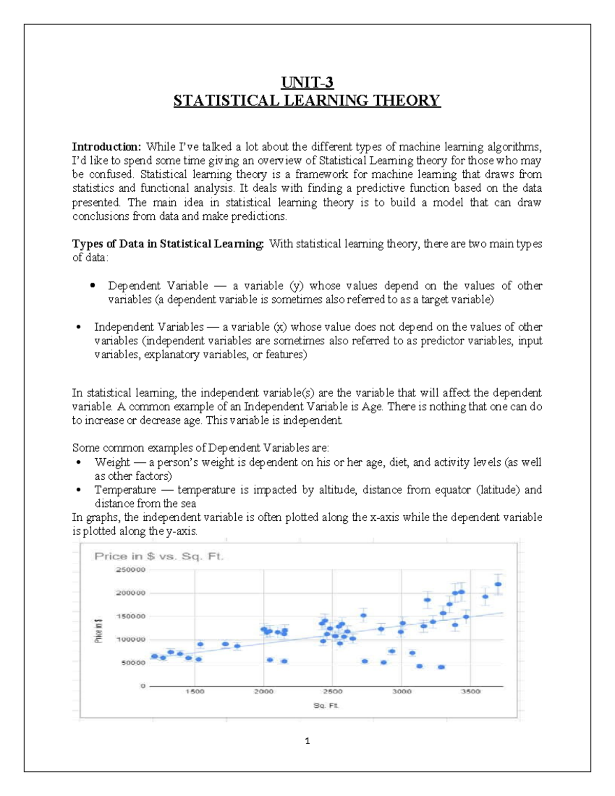 ML-unit 3 - Machine Learning Course - UNIT- STATISTICAL LEARNING THEORY ...
