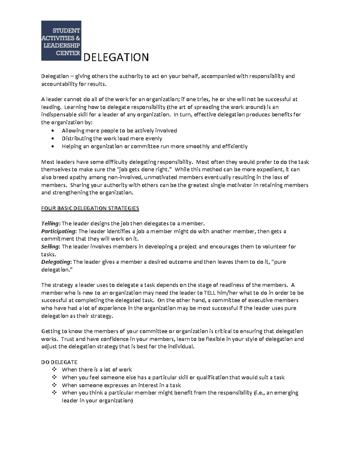 The Idea of Fundamentals/Basics of Delegation - Delegation – giving ...