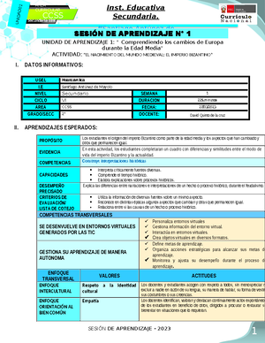 Sesion CCSS 1° SEC- Semana 02 UNI 2 - CCSS UNIDAD Secundaria EBR CURRICULAR Inst. Educativa ...