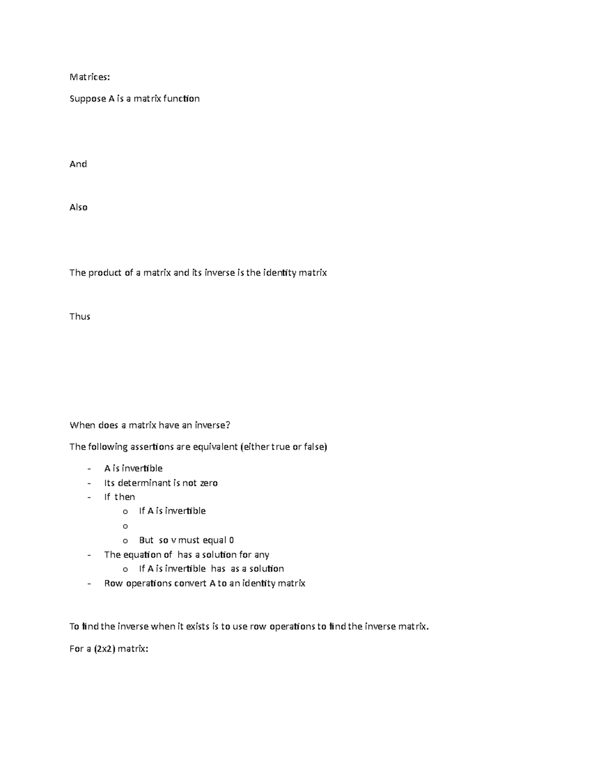 Matrices and background linear algebra - Matrices:Suppose A is a matrix ...