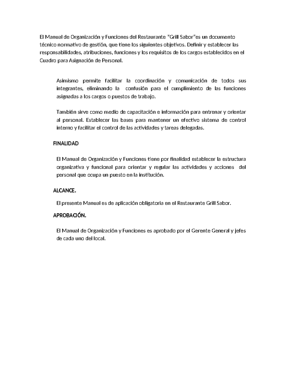 MOF Frill Sabor - rrr - El Manual de Organización y Funciones del ...