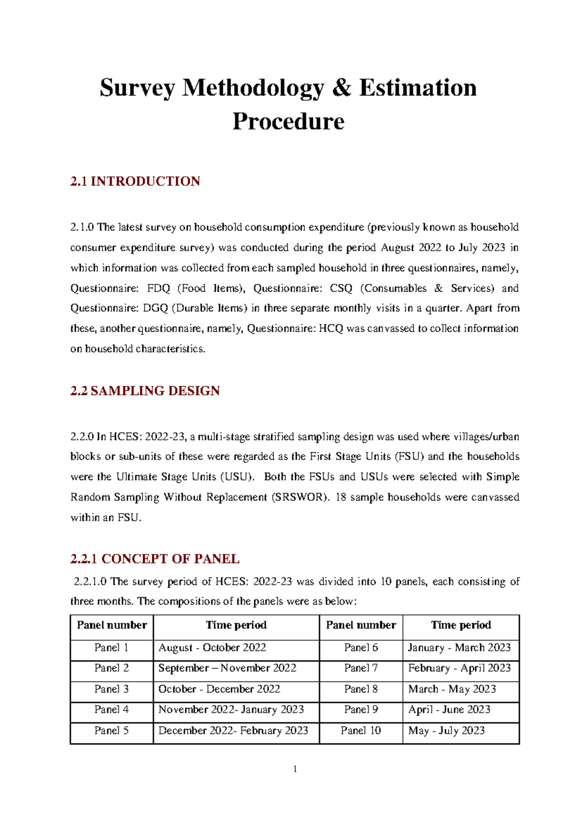 Survey methodology and estimation procedure - Survey Methodology ...