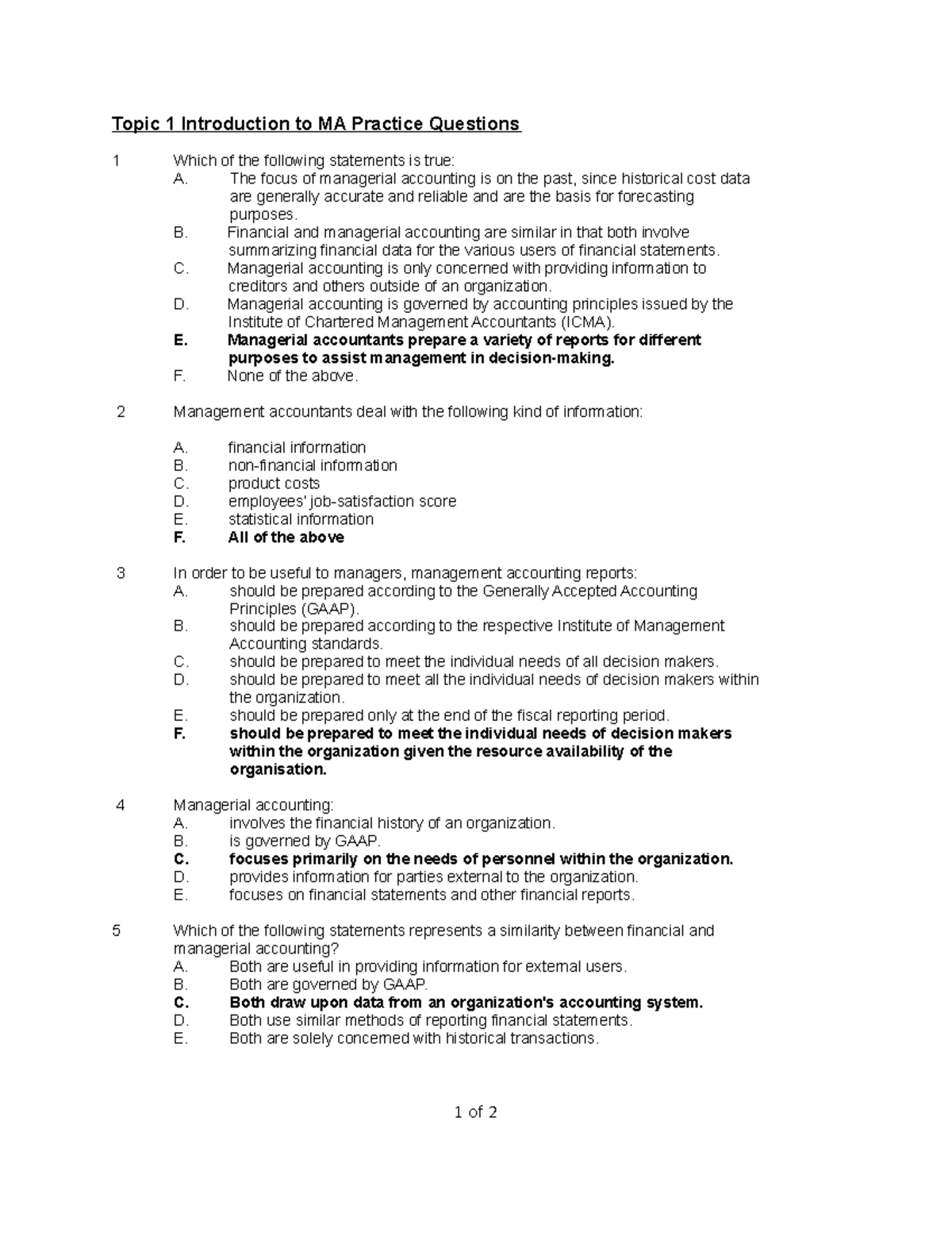 Topic 1 Introduction to MA Practice Questions with Ans - Topic 1 ...